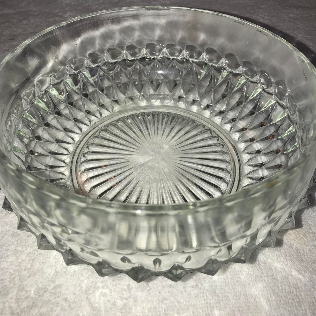 Vintage Clear Glass Diamond Pattern Bowl 8 - Etsy