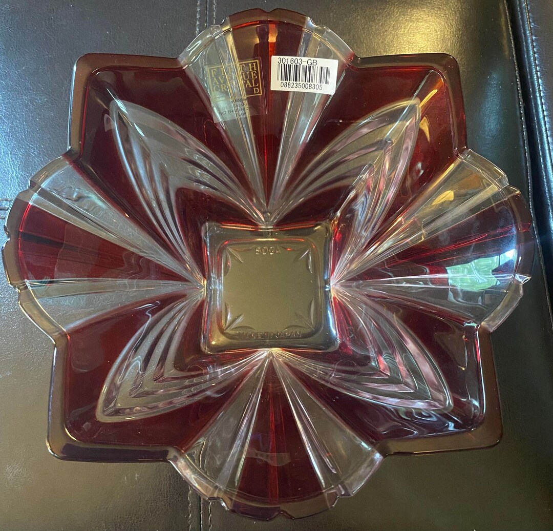 Vintage Soga Crystal Cut Glass Bowl Ruby Red Fifth Avenue Made in Japan ...