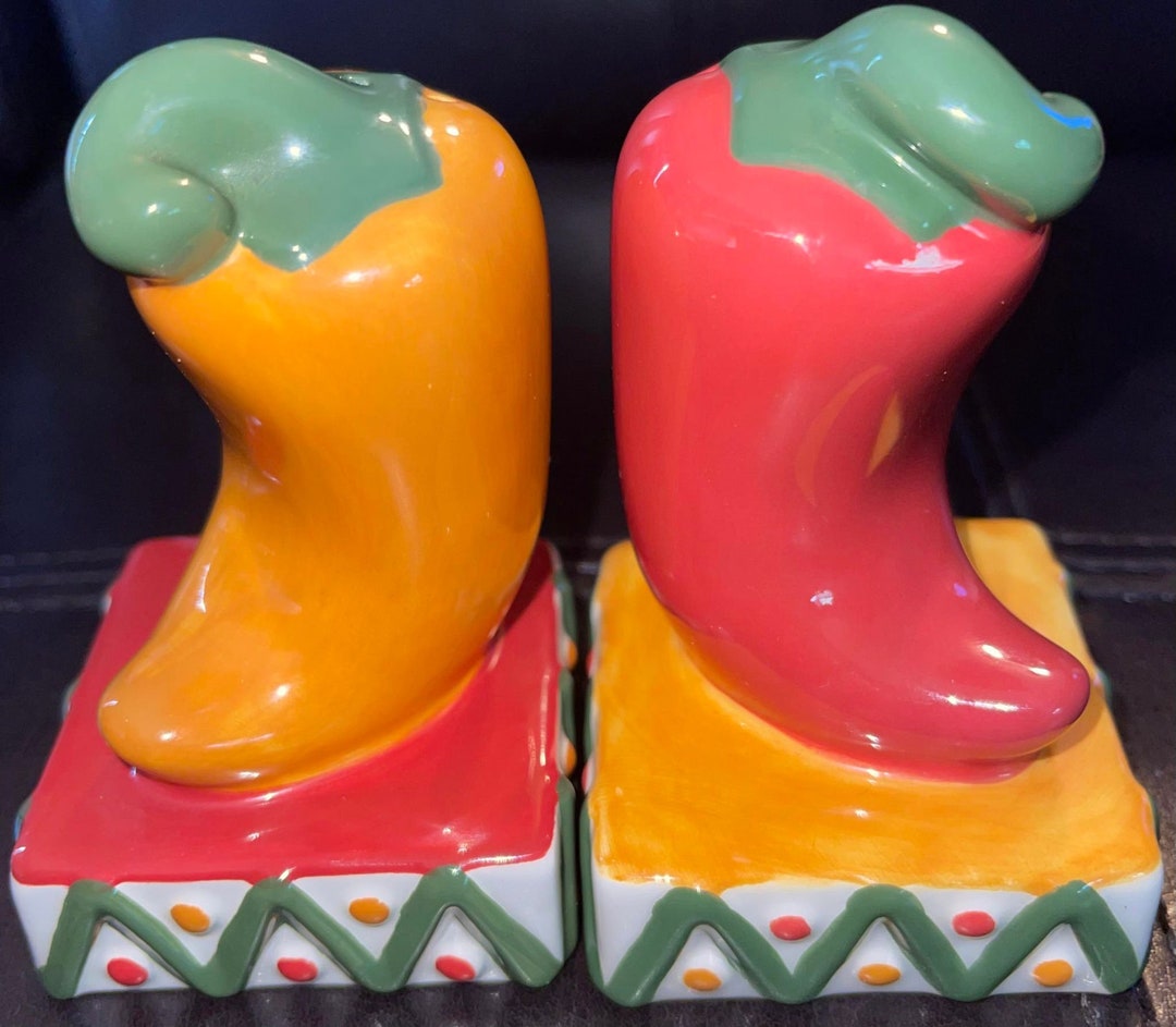 Red, and Yellow Clay Art Chili Peppers Salt, and Pepper Shakers ...