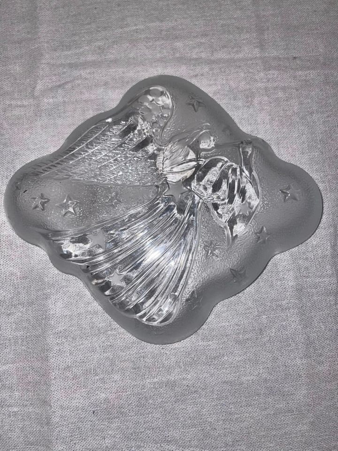 Vintage Crystal Glass Deep Dish With Stars and Angel Trinket Tray ...