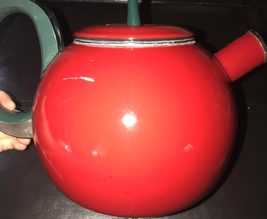 Vintage COPCO Enamel Red Delicious Apple Shaped Whistling Tea Pot 2.5 ...