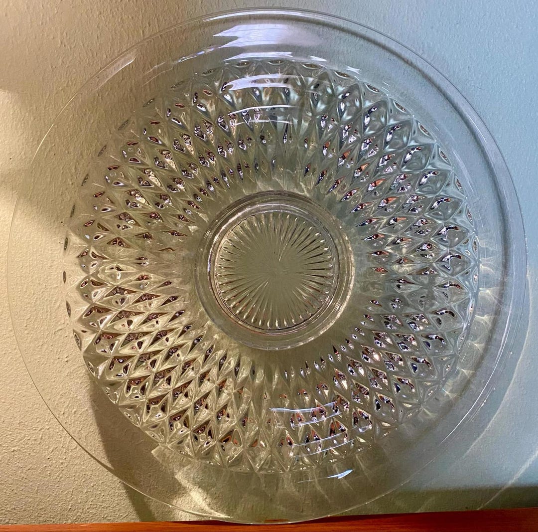 Vintage Indiana Glass Diamond Point Glass Centerpiece Serving Platter ...