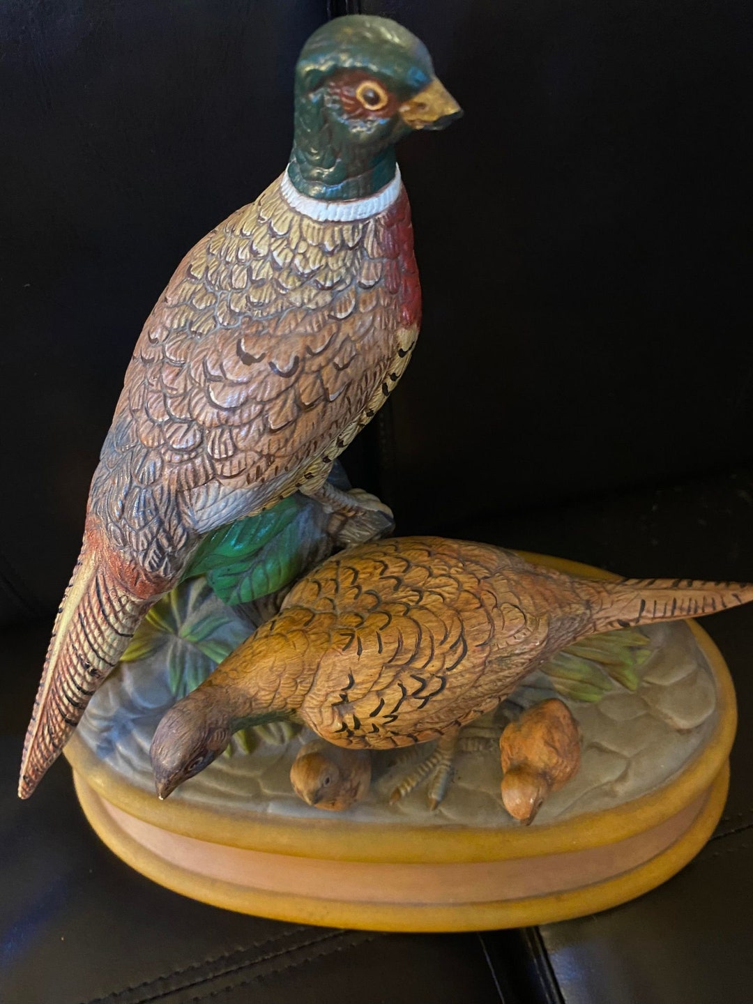 Vintage Ceramic Hand Painted Pheasant Hunting Trinket Box Small Chip on ...