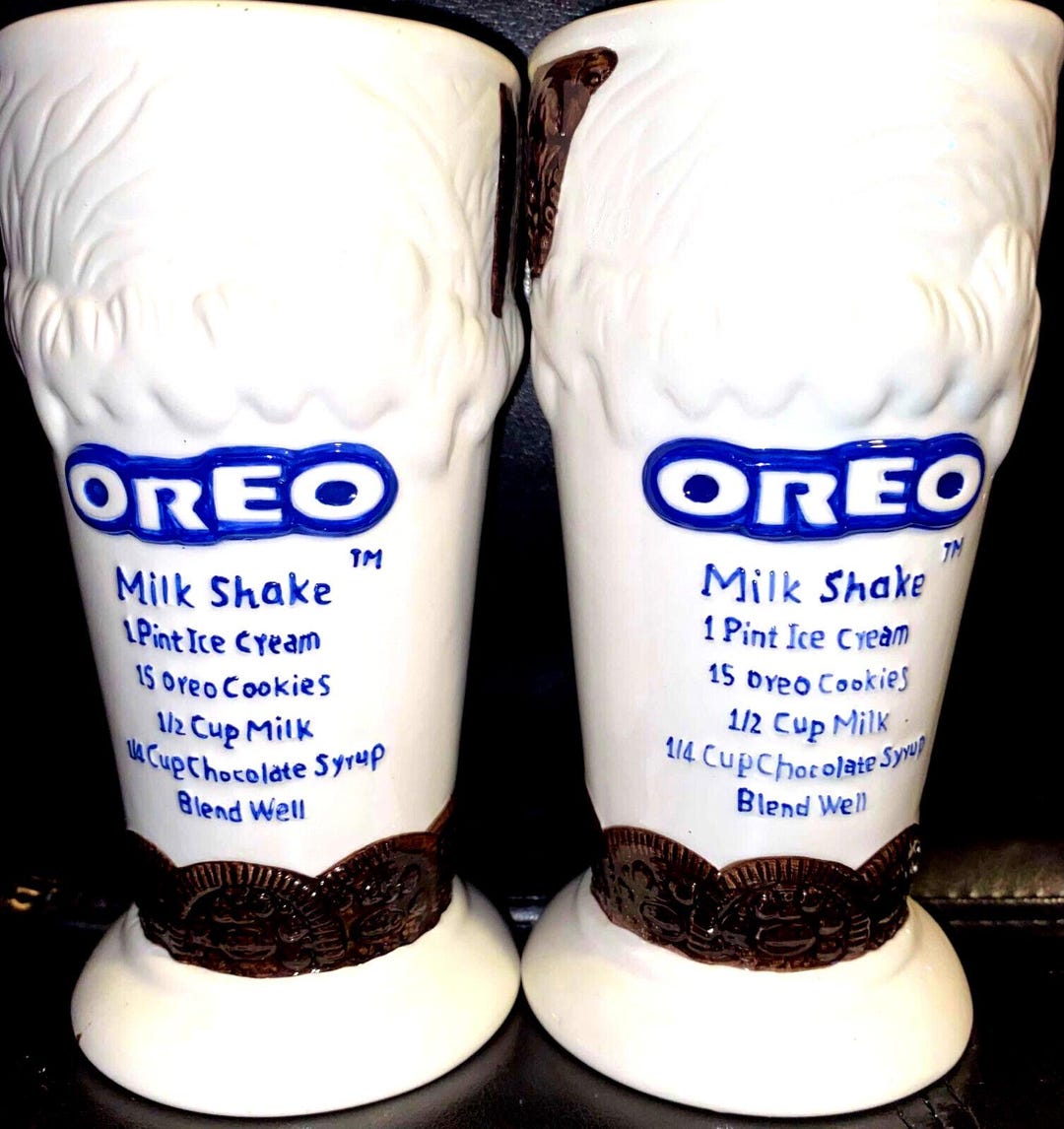 Vintage Set of Two Nabisco Oreo Glass Ceramic Milkshake Embossed! 7” X ...