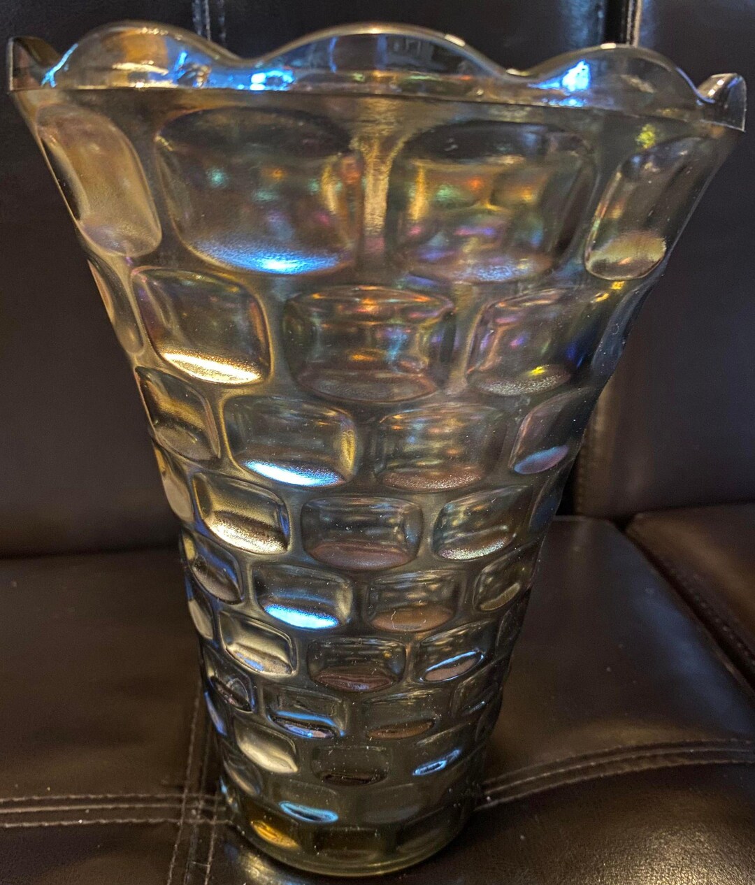 Vintage Federal Glass Colonial Smoke Carnival Iridescent Thumbprint ...