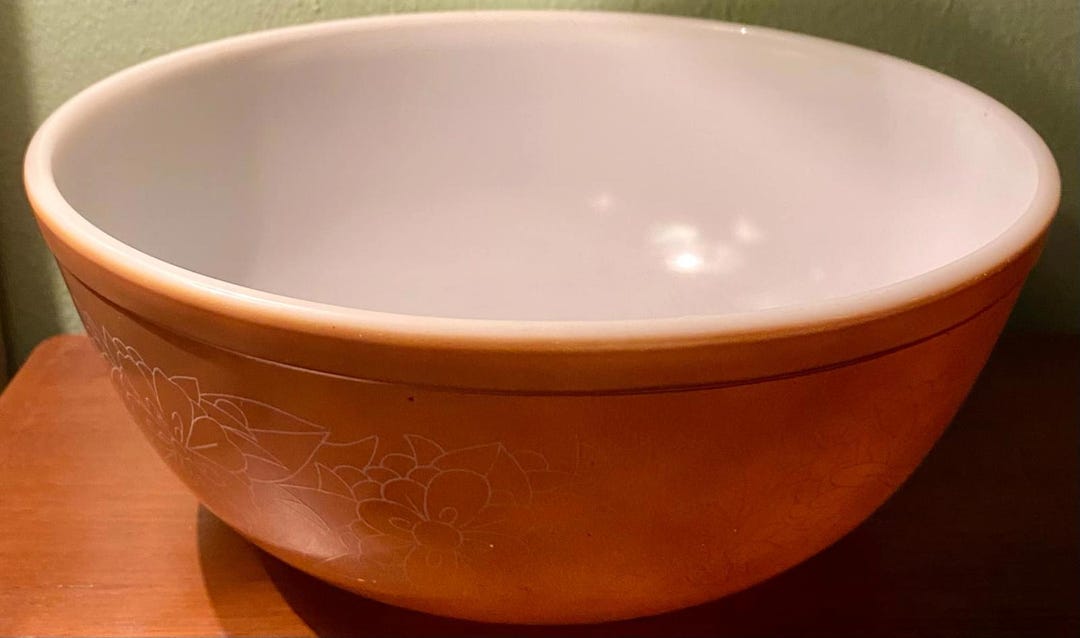 Vintage Pyrex Corningware Woodland Beige Floral Milk Glass Mixing Bowl ...