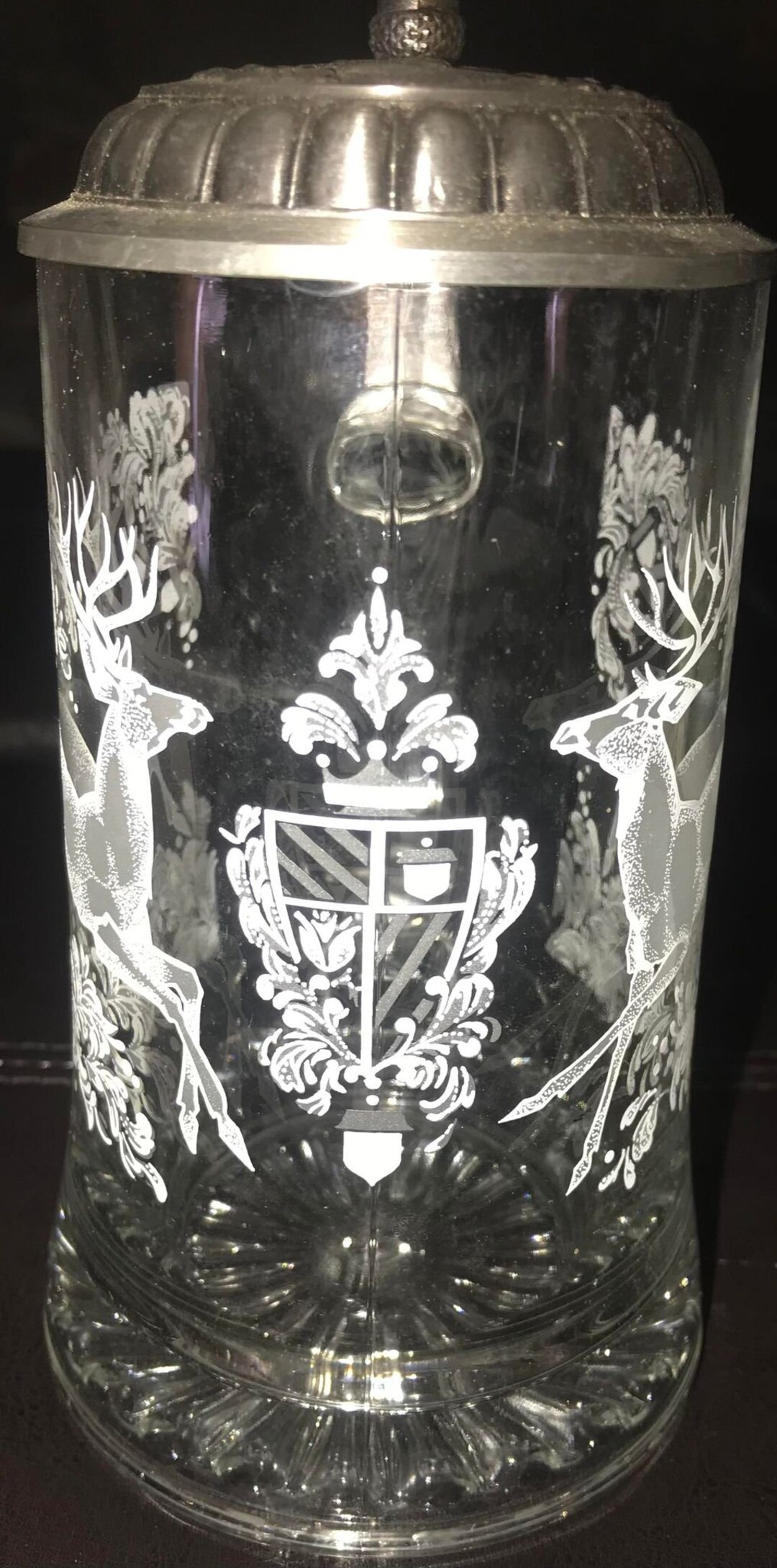 AVON Lidded Etched Glass Stein Tankard W/ Pewter Lid 1995 MAJESTIC ...