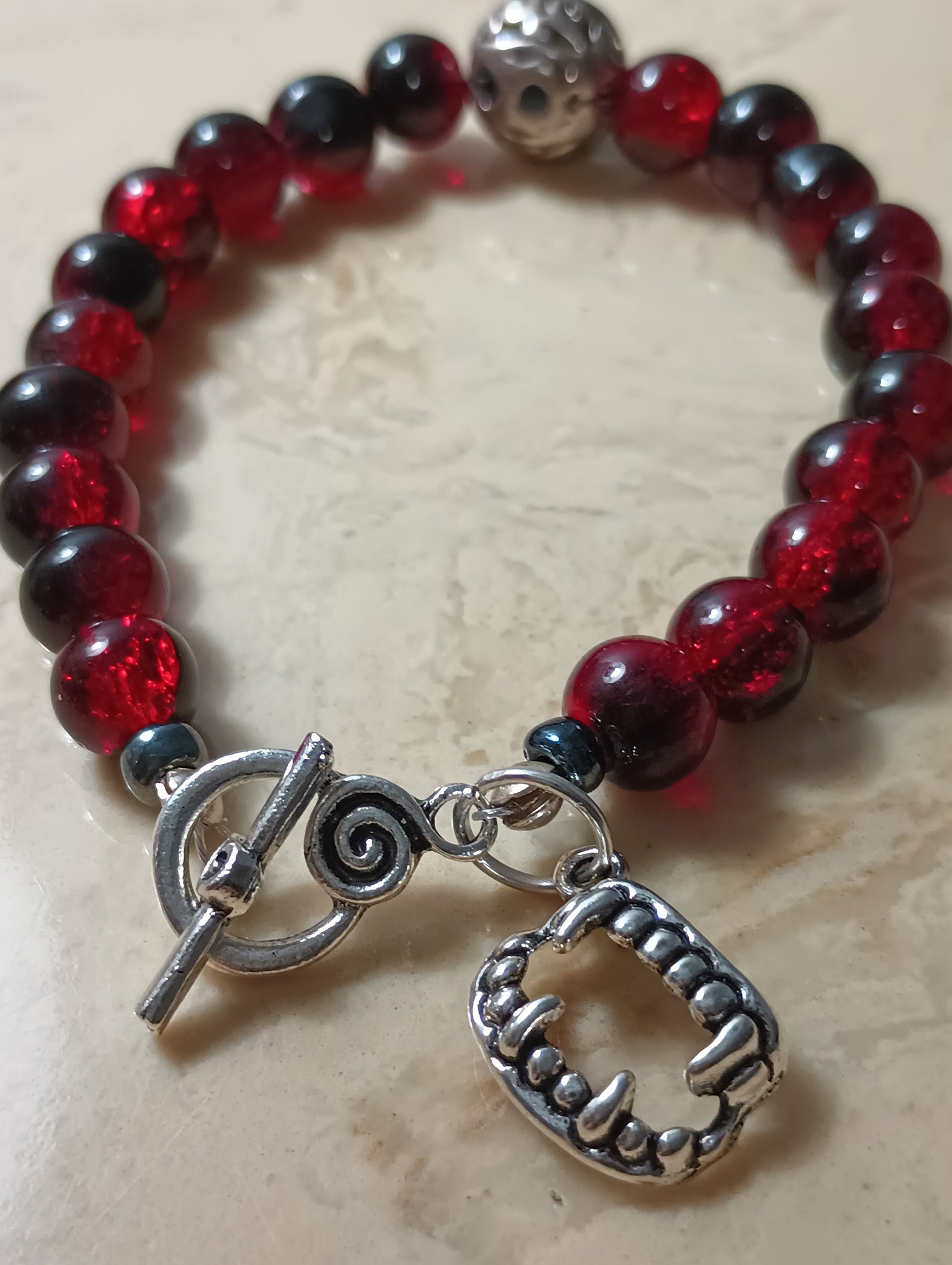 Vampire Blood Red Gothic Beaded Bracelet With Fillgree Beads - Etsy