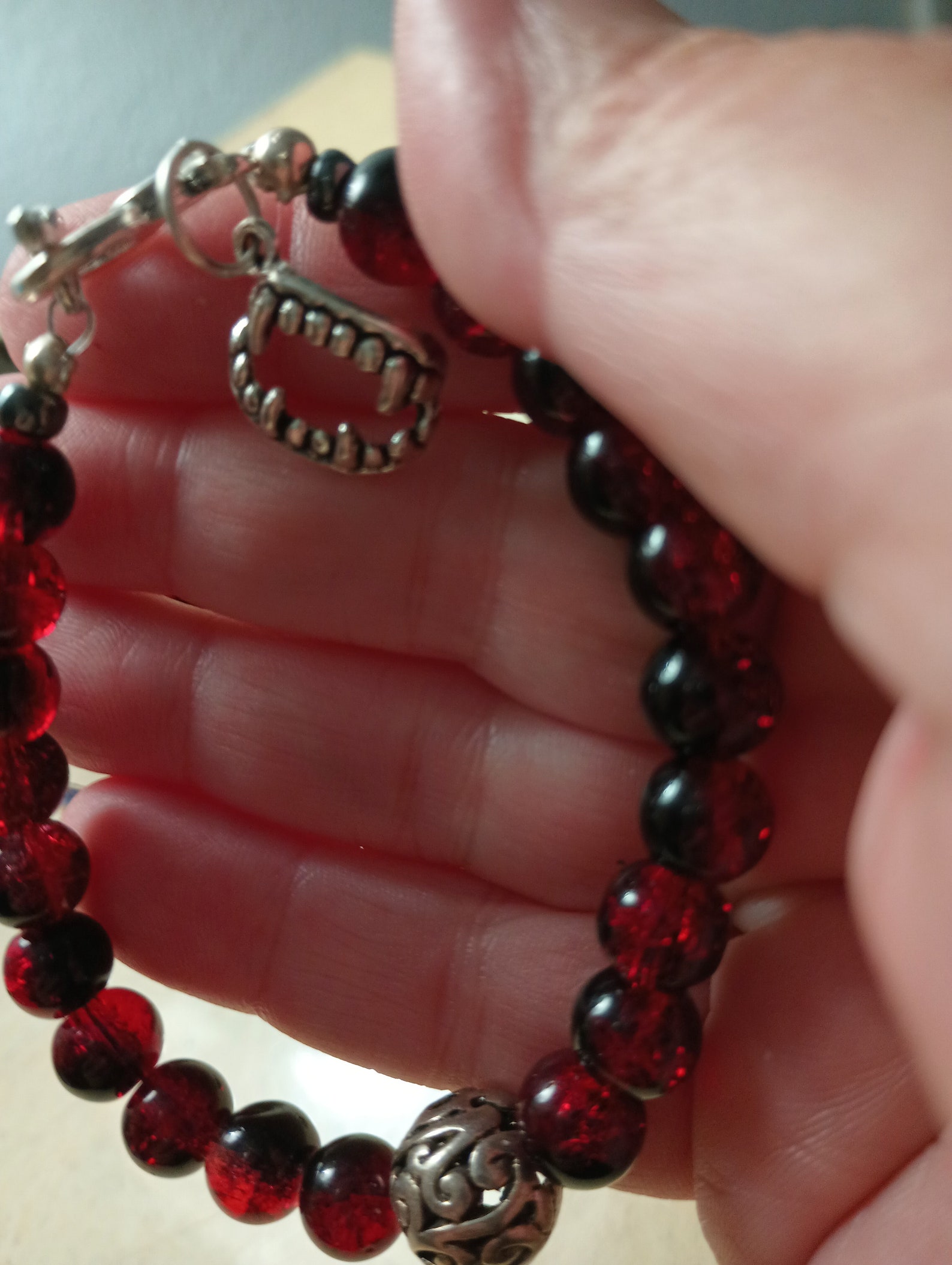 Vampire Blood Red Gothic Beaded Bracelet With Fillgree Beads - Etsy