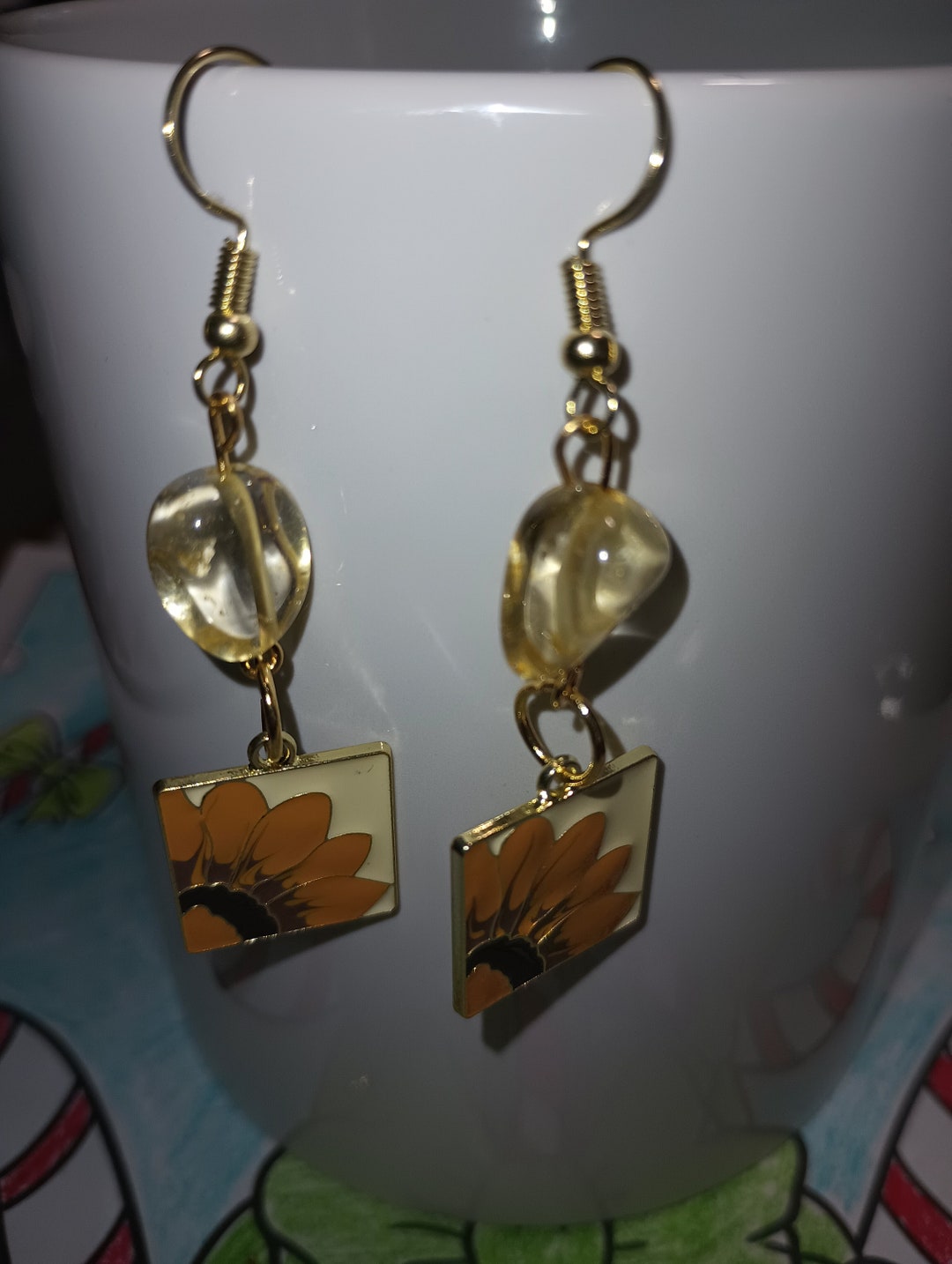Citrine Sunflower Charms Earrings and Bracelet Set - Etsy