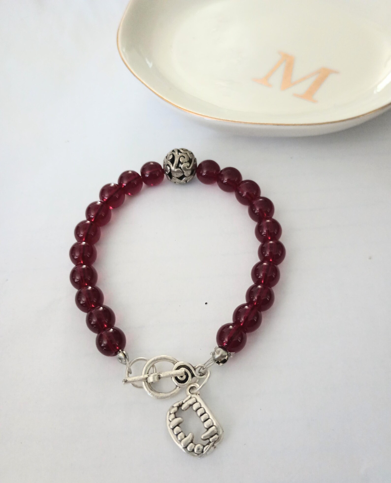 Vampire Blood Red Gothic Beaded Bracelet With Fillgree Beads - Etsy