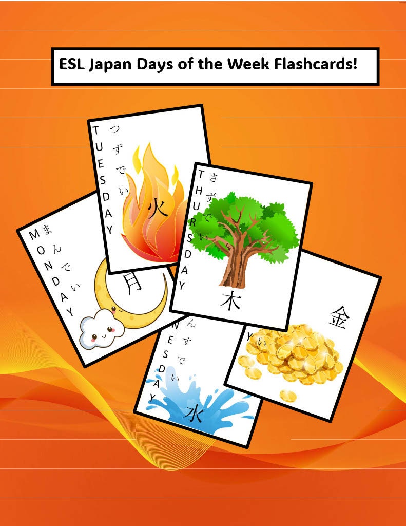 ESL Japan Days of the Week Flashcards, English Pronunciation in ...