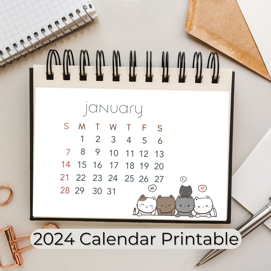 2024 Cat Calendar, 2024 Calendar Printable, Desk Calendar 2024, Wall ...
