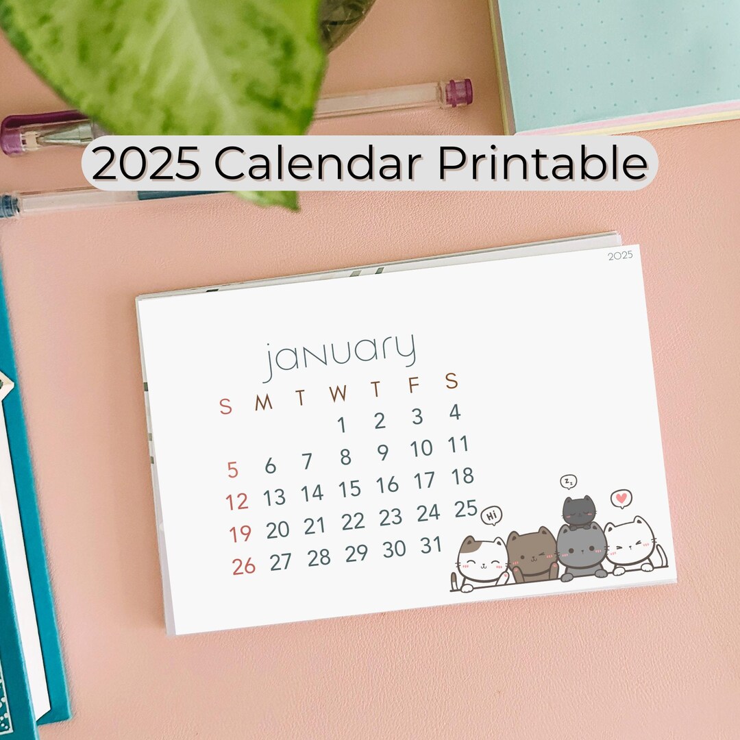 2025 Cat Calendar, 2025 Calendar Printable, Desk Calendar 2025, Wall ...