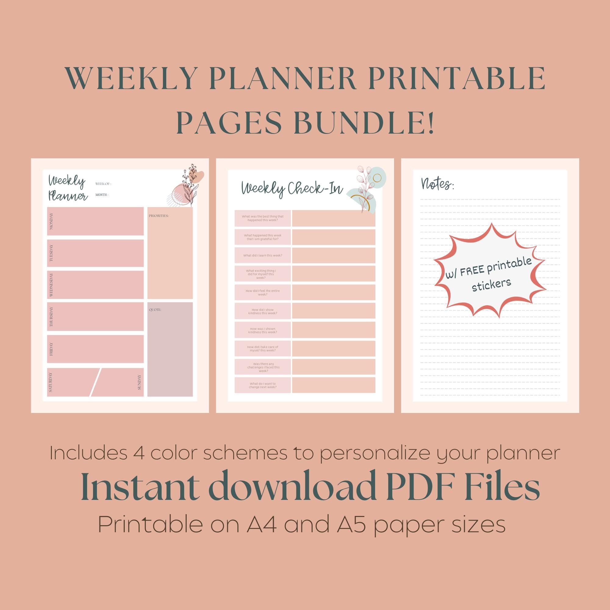 Weekly Planner Pages Printable, Weekly Planner Pages Bundle, 2025 ...