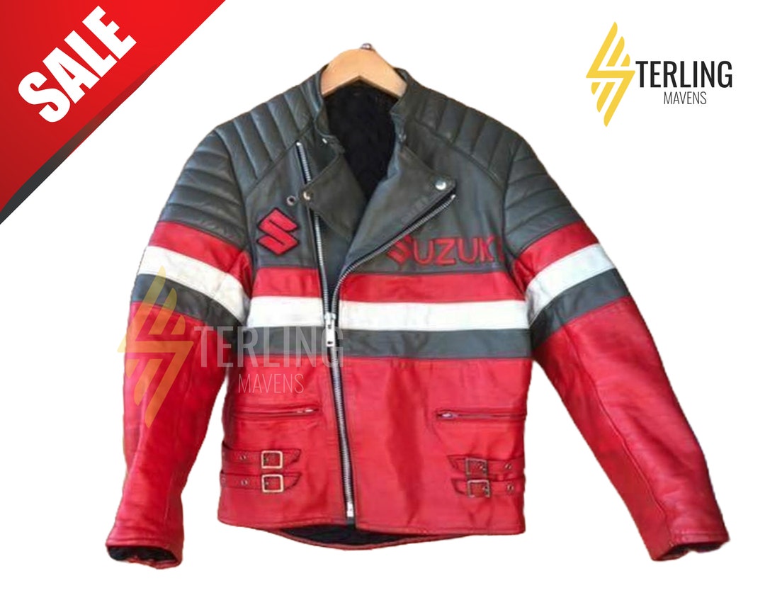 SUZUKI Red Black Motorcycle Racing Jacket Suzuki Jacket Suzuki Leather ...