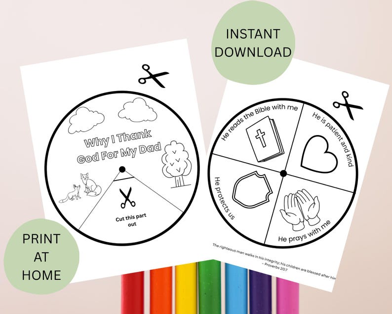 Preschool Coloring Wheel Printable Gift for Dad, Sunday School Father’s ...