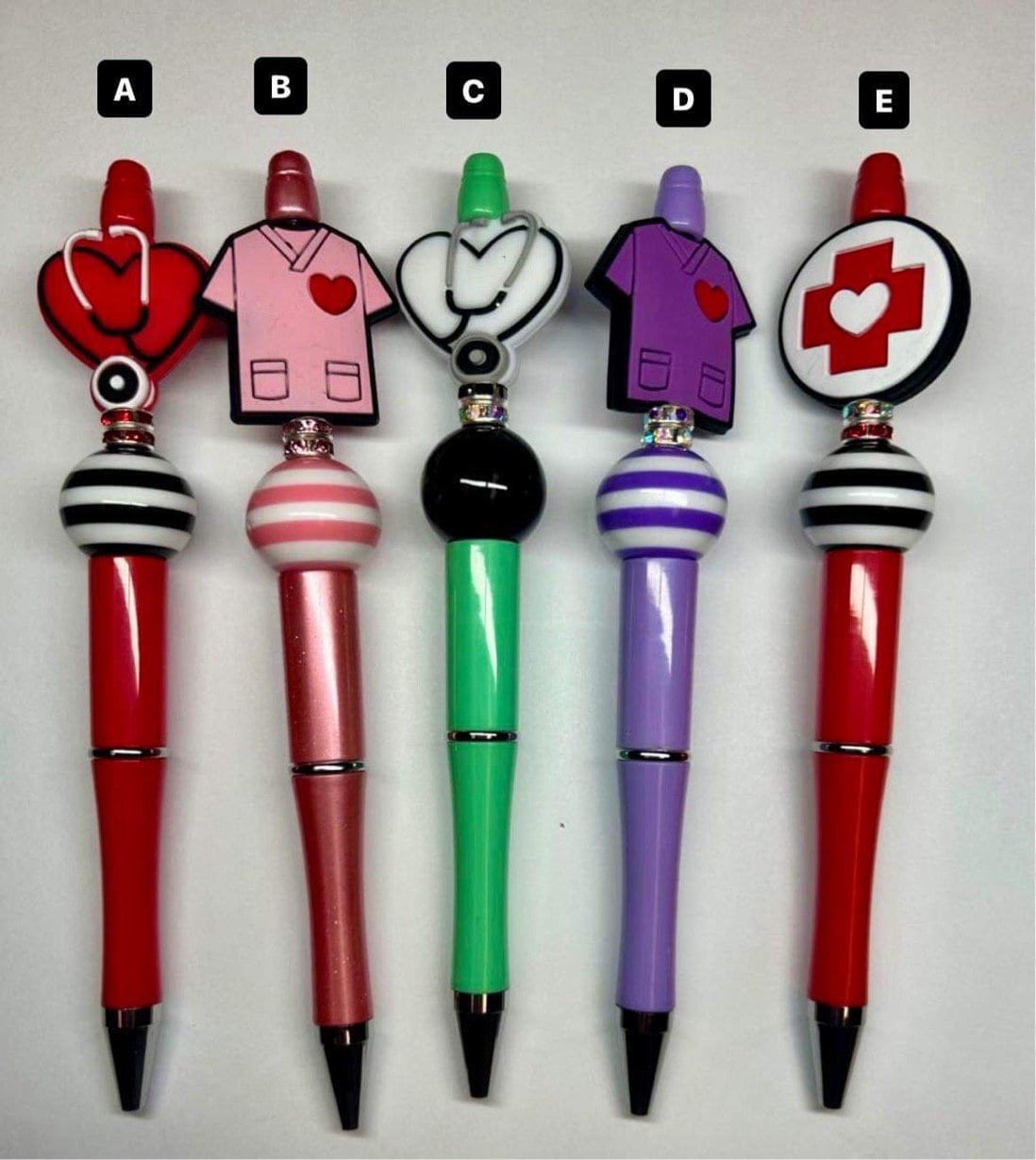 Nurse Pens, Beaded Stethoscope Heart Pens, Beaded Scrubs Pens, Homemade Pens, Beaded Nurse Pens ...
