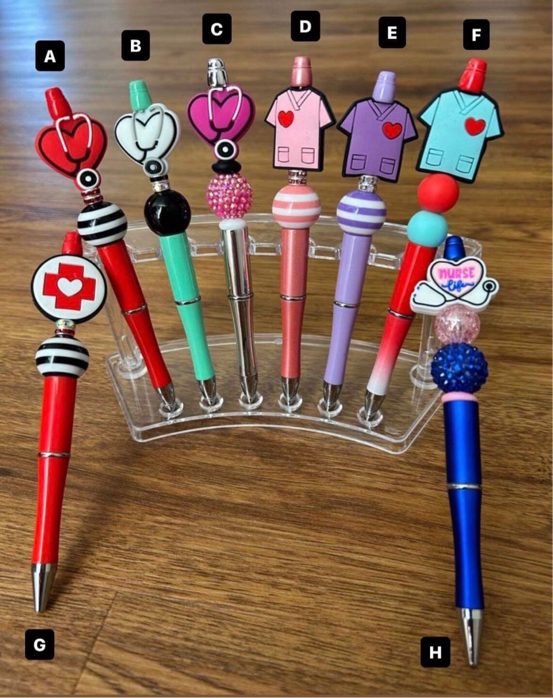 Nurse Pens, Beaded Stethoscope Heart Pens, Beaded Scrubs Pens, Homemade ...