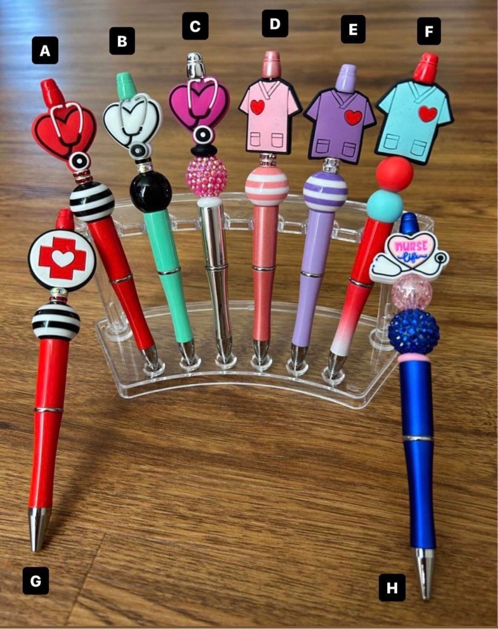 Nurse Pens, Beaded Stethoscope Heart Pens, Beaded Scrubs Pens, Homemade ...