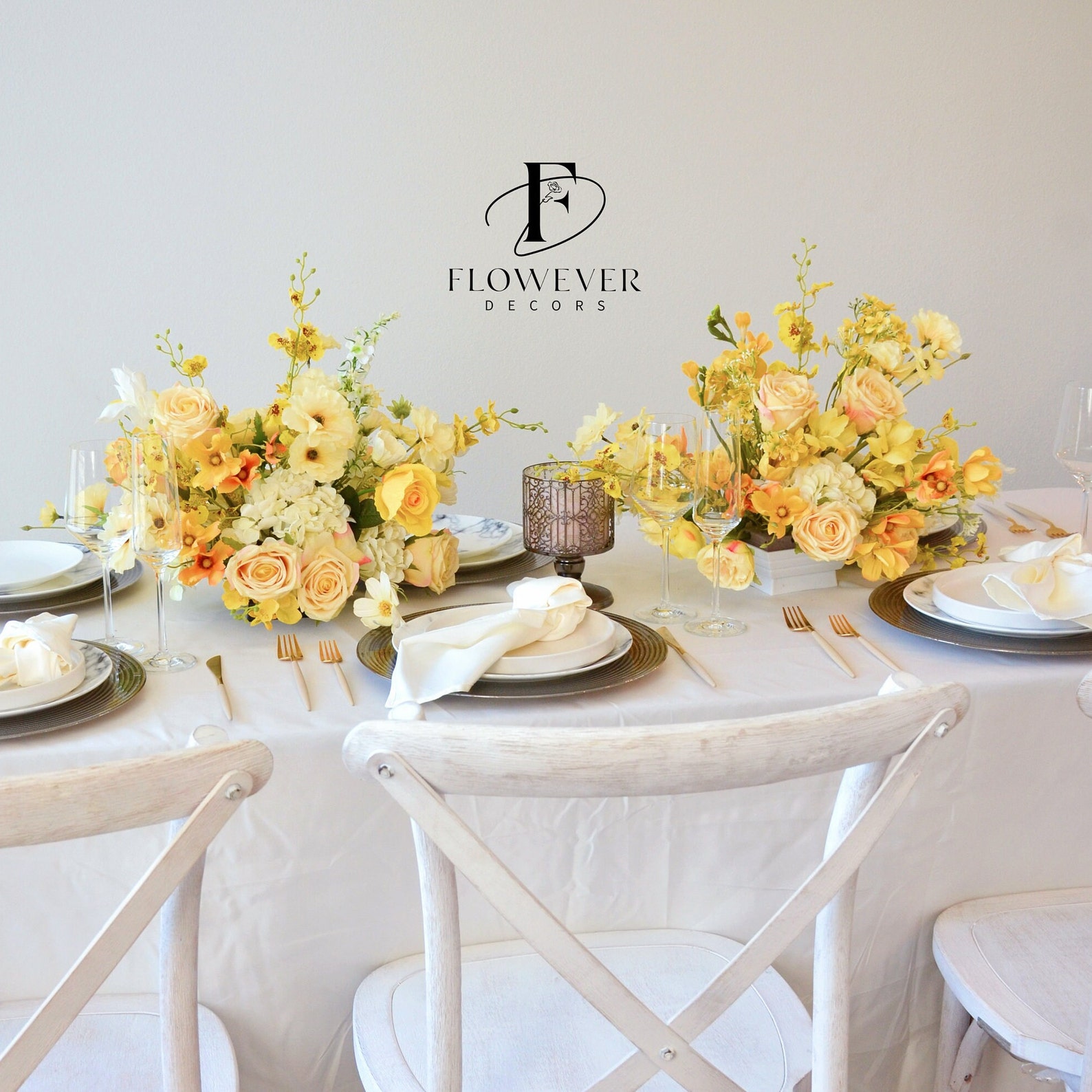 Yellow Reception Event Table Artificial Flower Arrangement Centerpiece ...