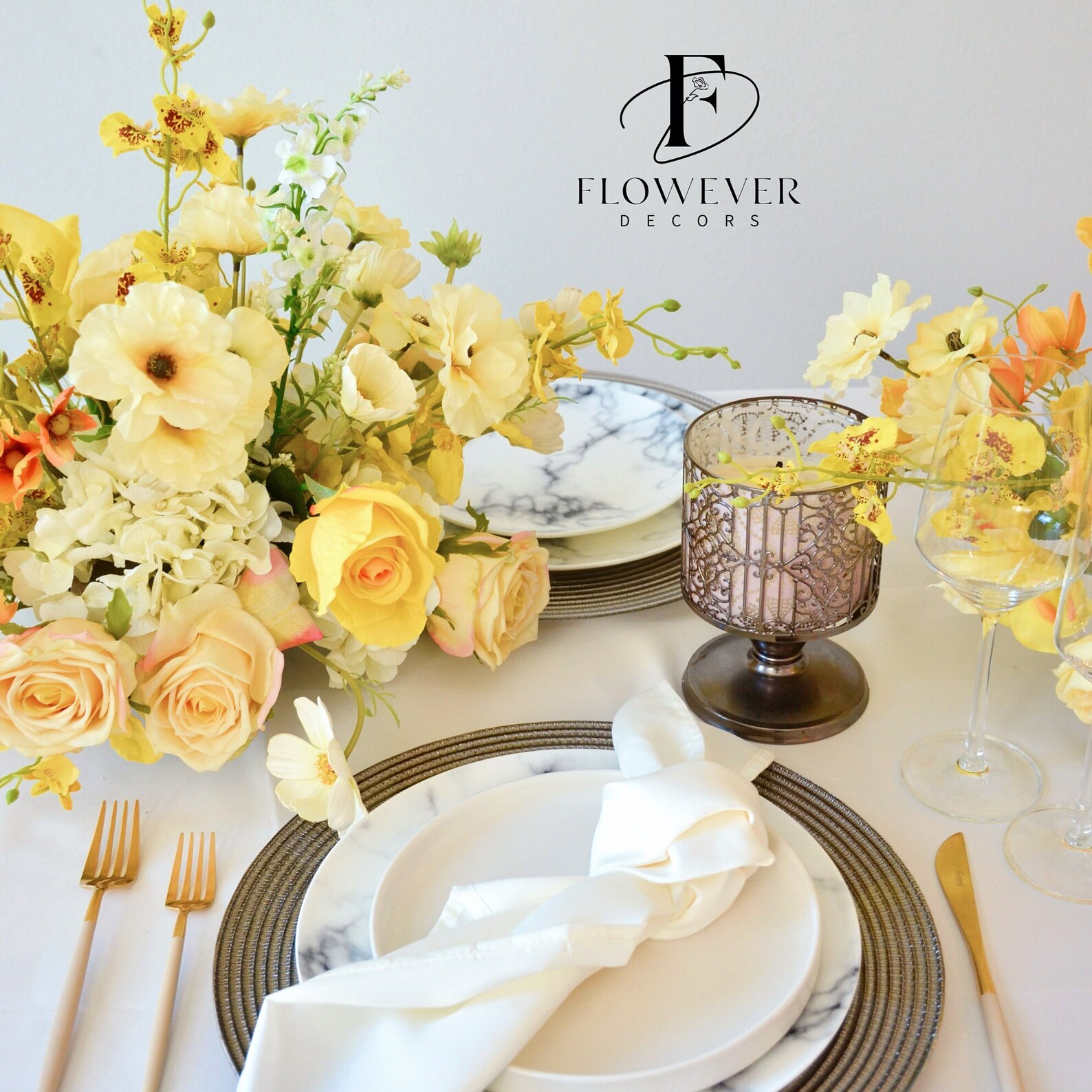 Yellow Reception Event Table Artificial Flower Arrangement Centerpiece ...