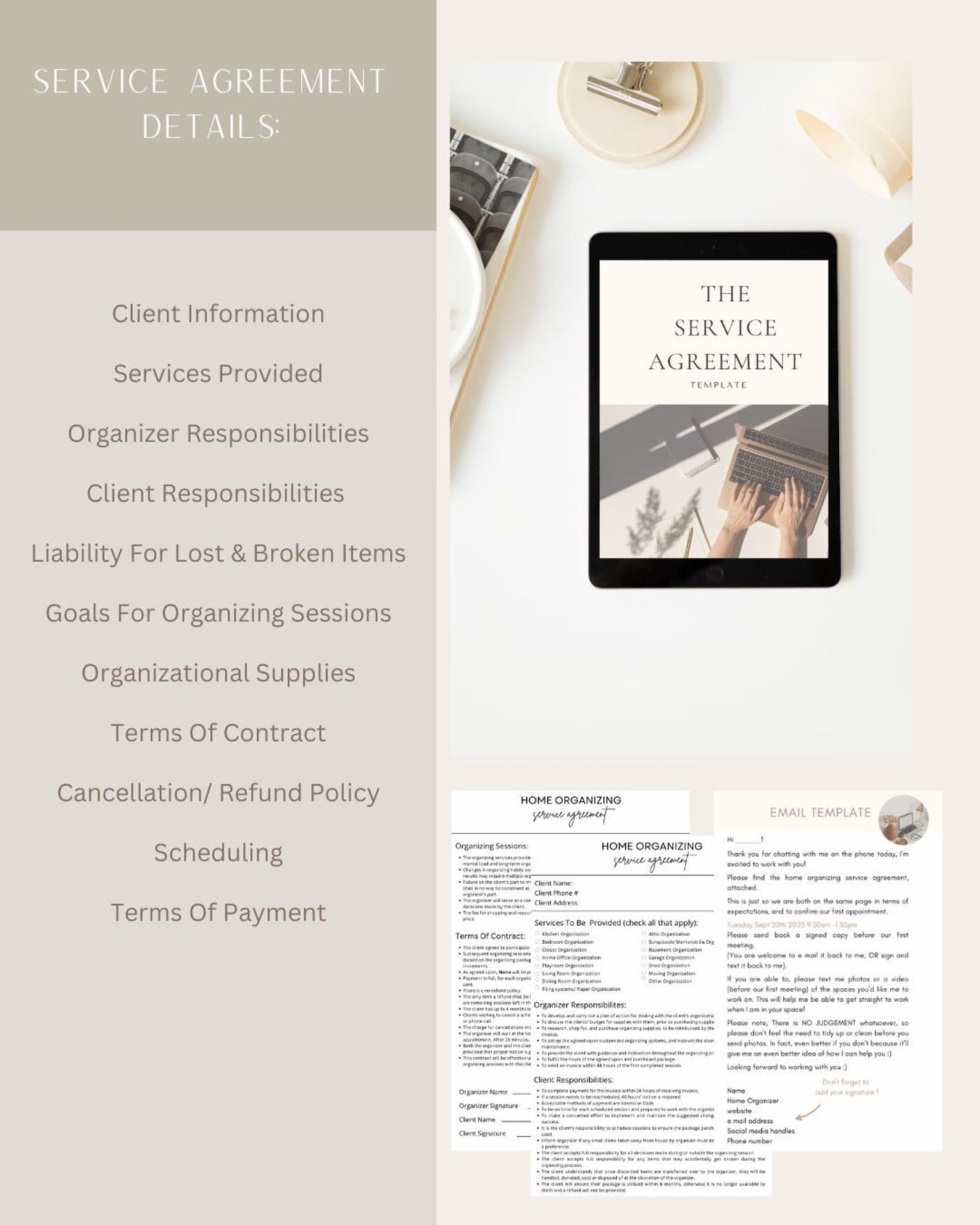 Service Agreement Template for Home Organizer Custom Contract for Home ...
