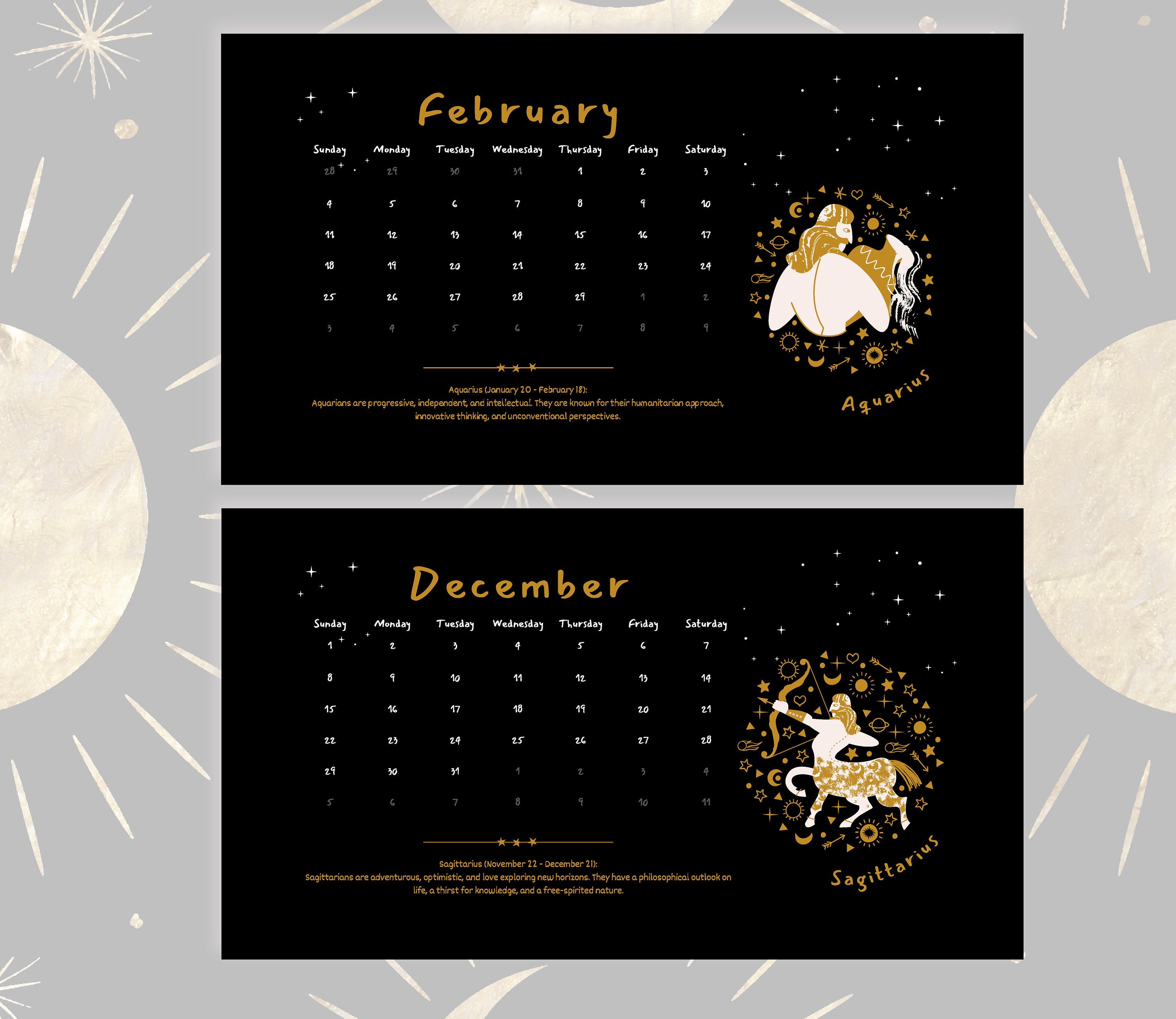 2024 Calendar Printable Astrology Calendar Astro Art Svg Pdf Printable ...