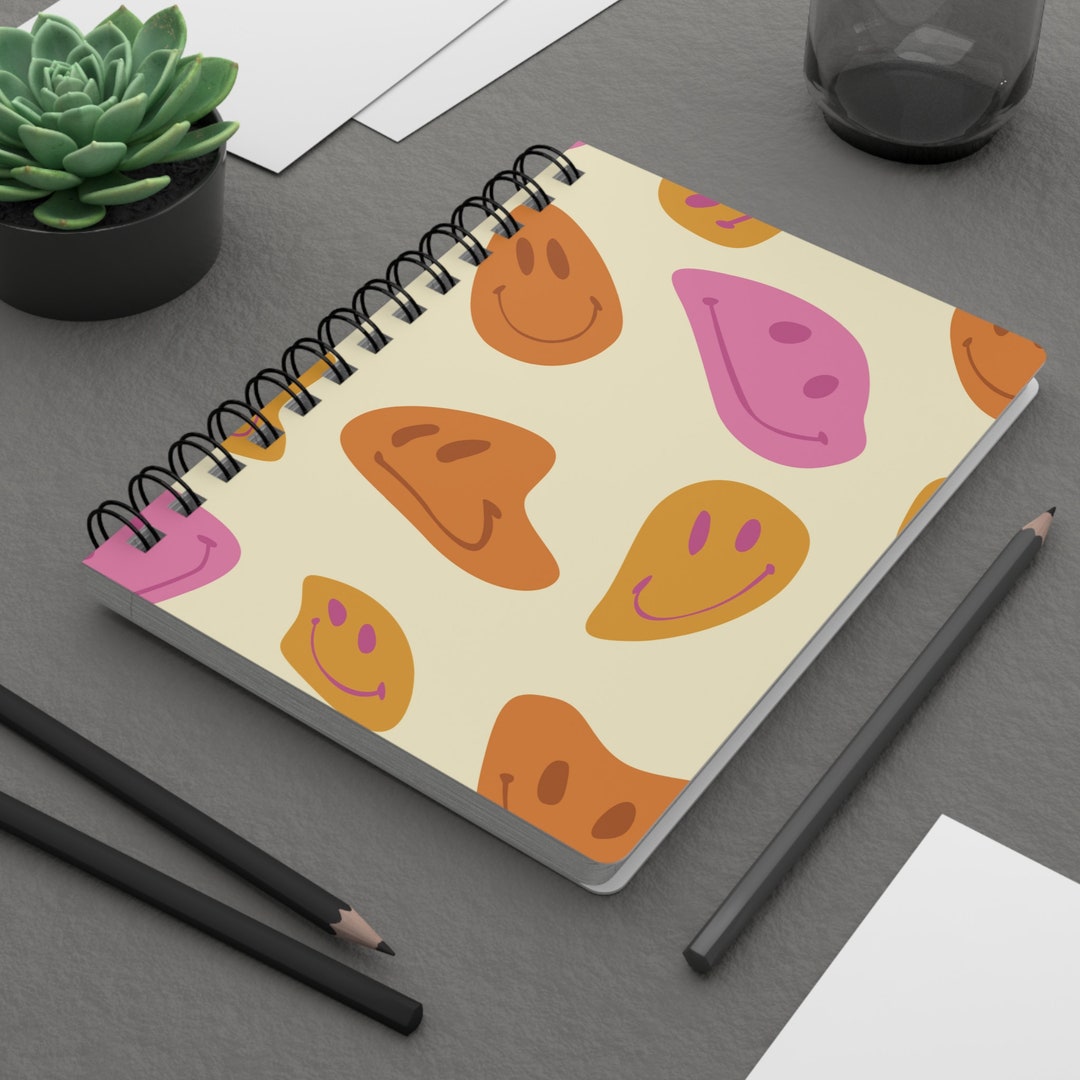 Colorful Retro Smiley Faces Spiral Notebook | Boho Writing Journal ...