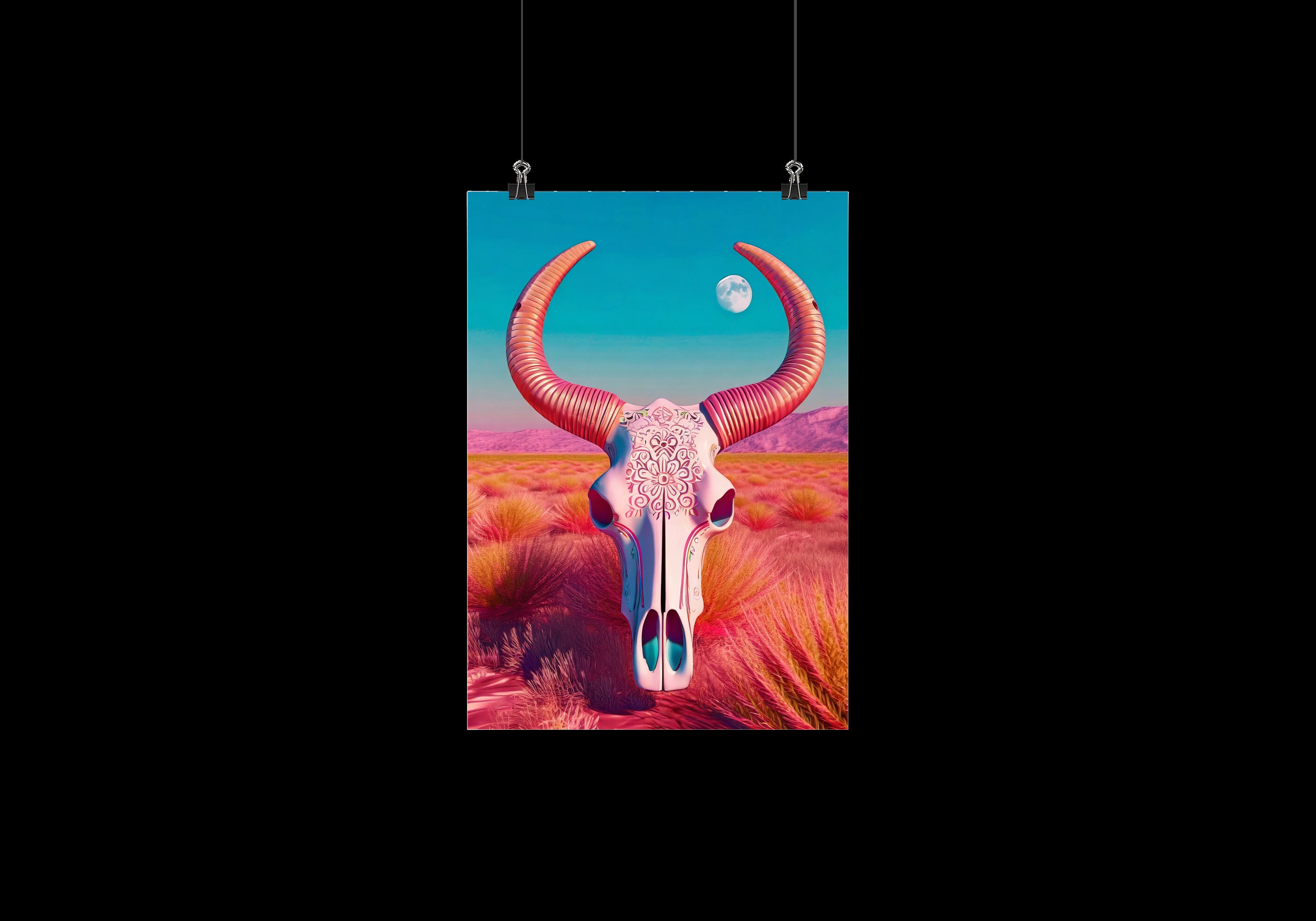 Cow Skull Art Print Trio Desert Print Celestial Southwestern Wall Decor ...