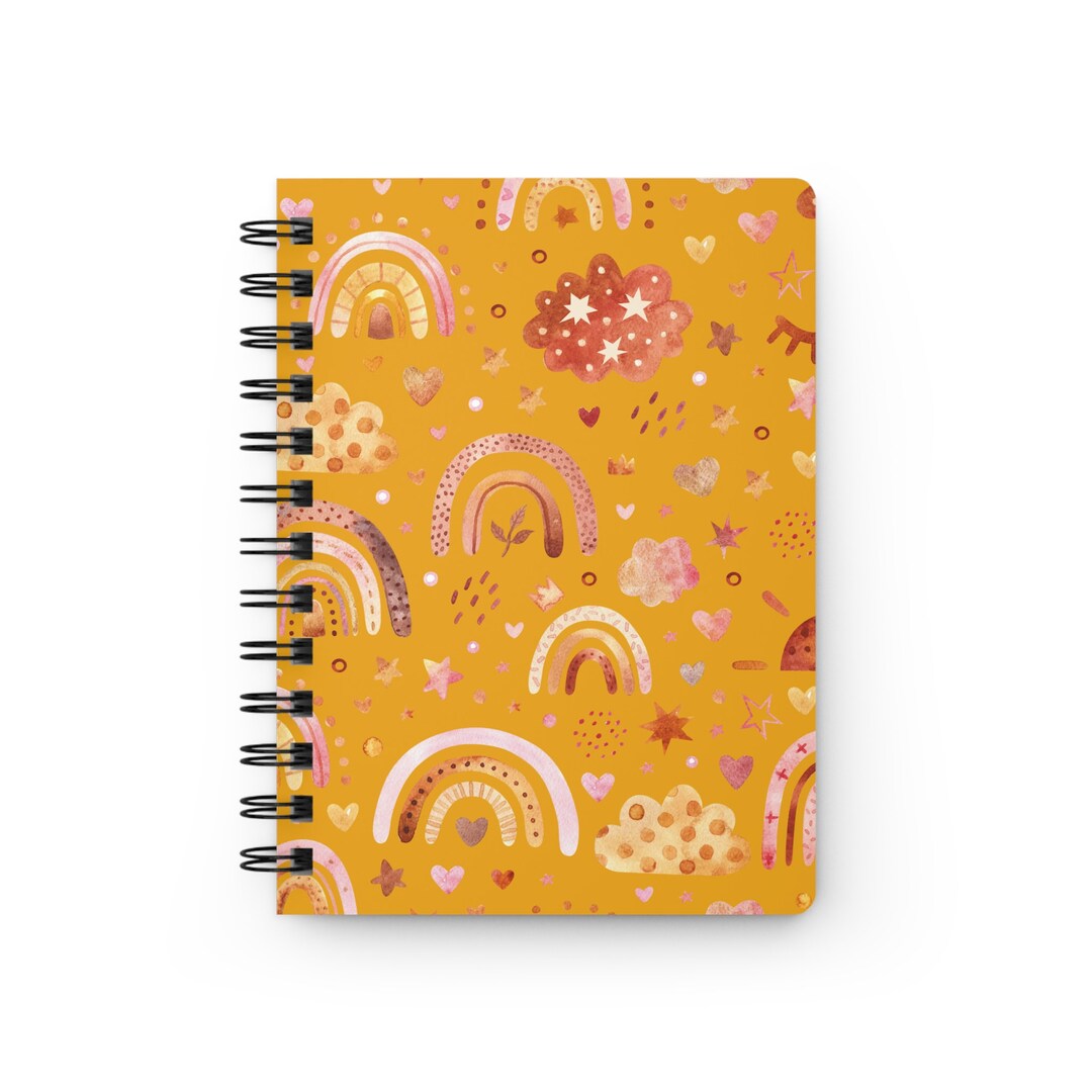 Hardbound Spiral Notebook | Boho Colorful Abstract Rainbows Cover ...