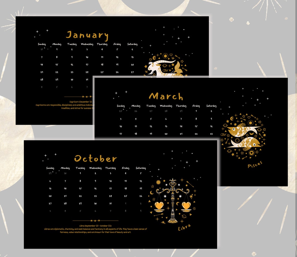 2024 Calendar Printable | Astrology Calendar | Astro Art Svg + Pdf ...