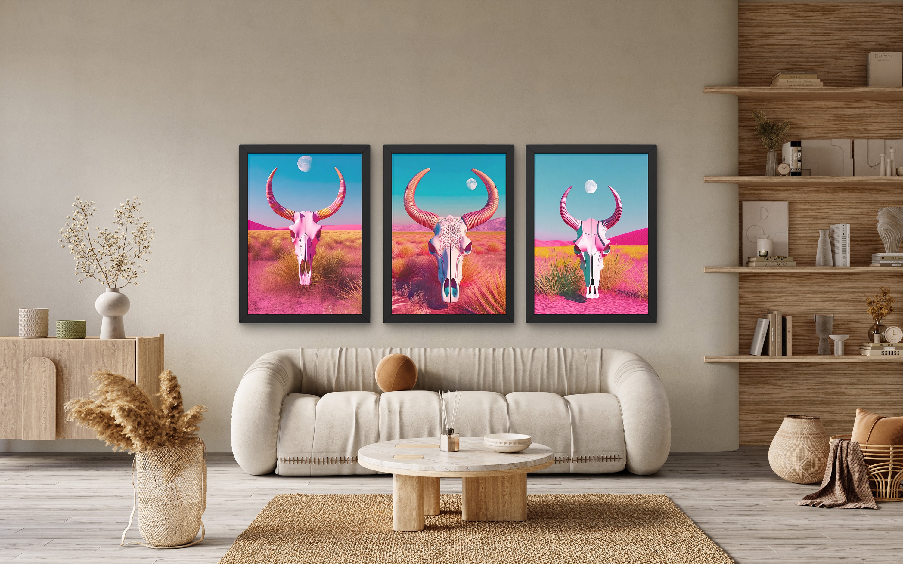Cow Skull Art Print Trio Desert Print Celestial Southwestern Wall Decor ...