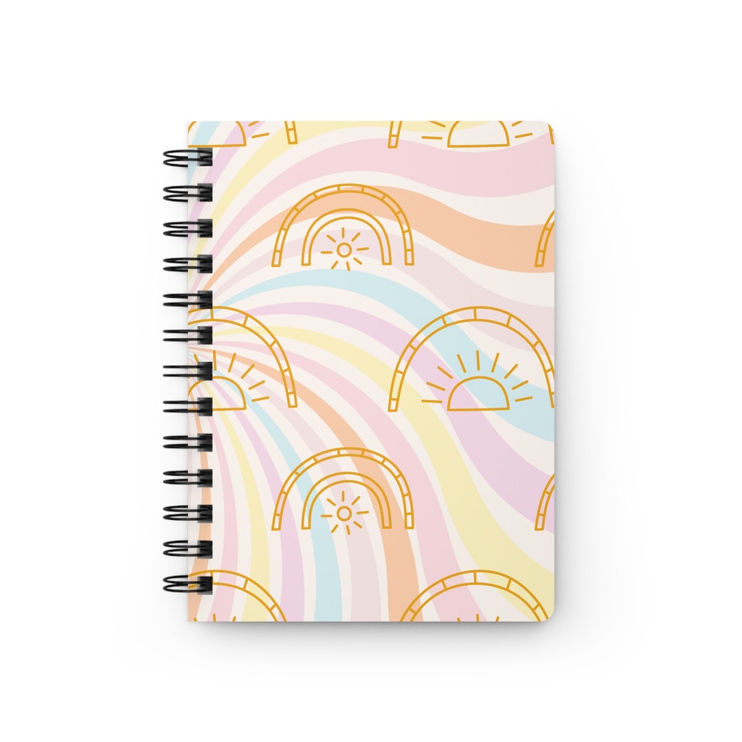 Hardbound Spiral Notebook | Boho Colorful Abstract Rainbows Cover ...