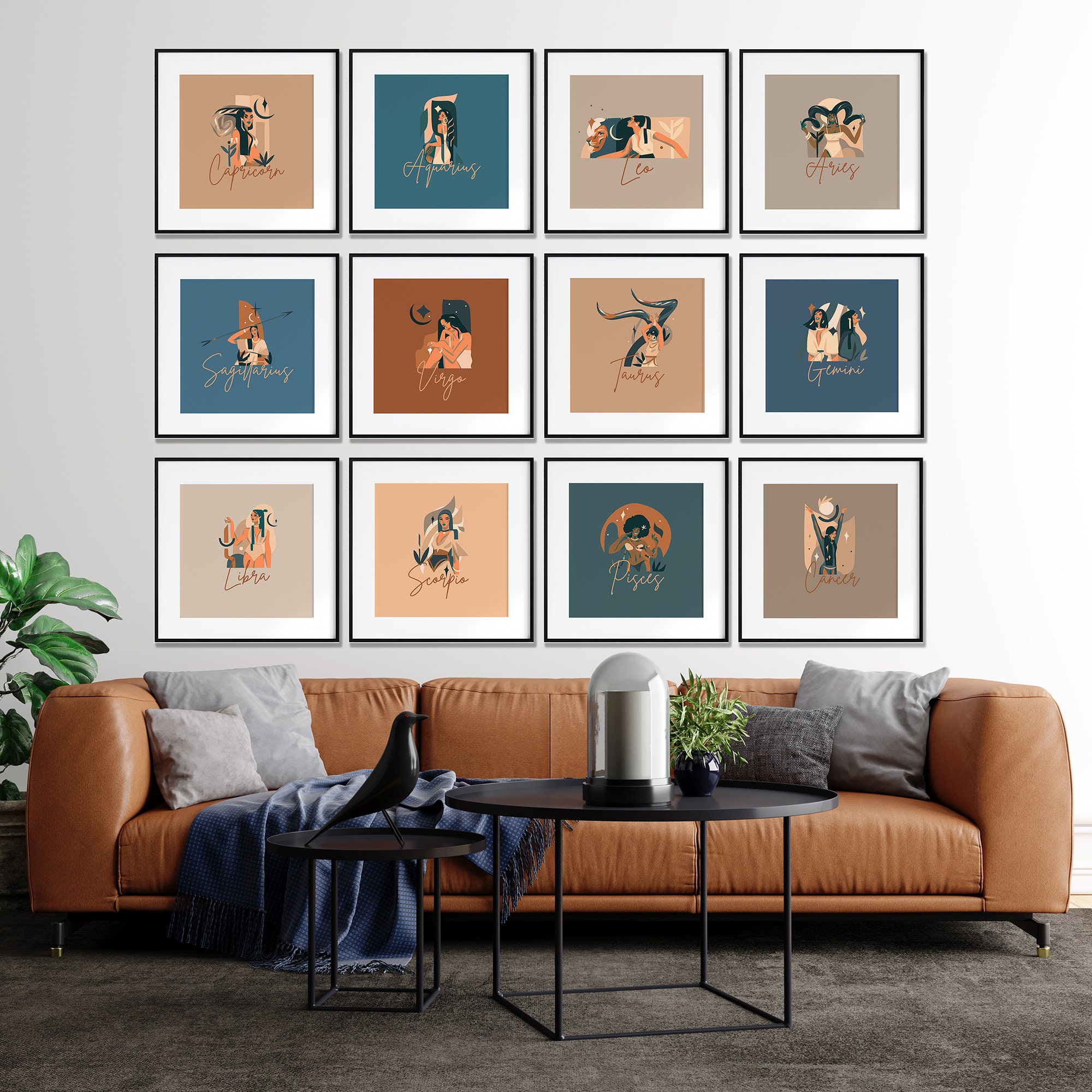 Boho Zodiac Wall Art 12 Astrology Signs Star Sign Decor Birthday Gift ...