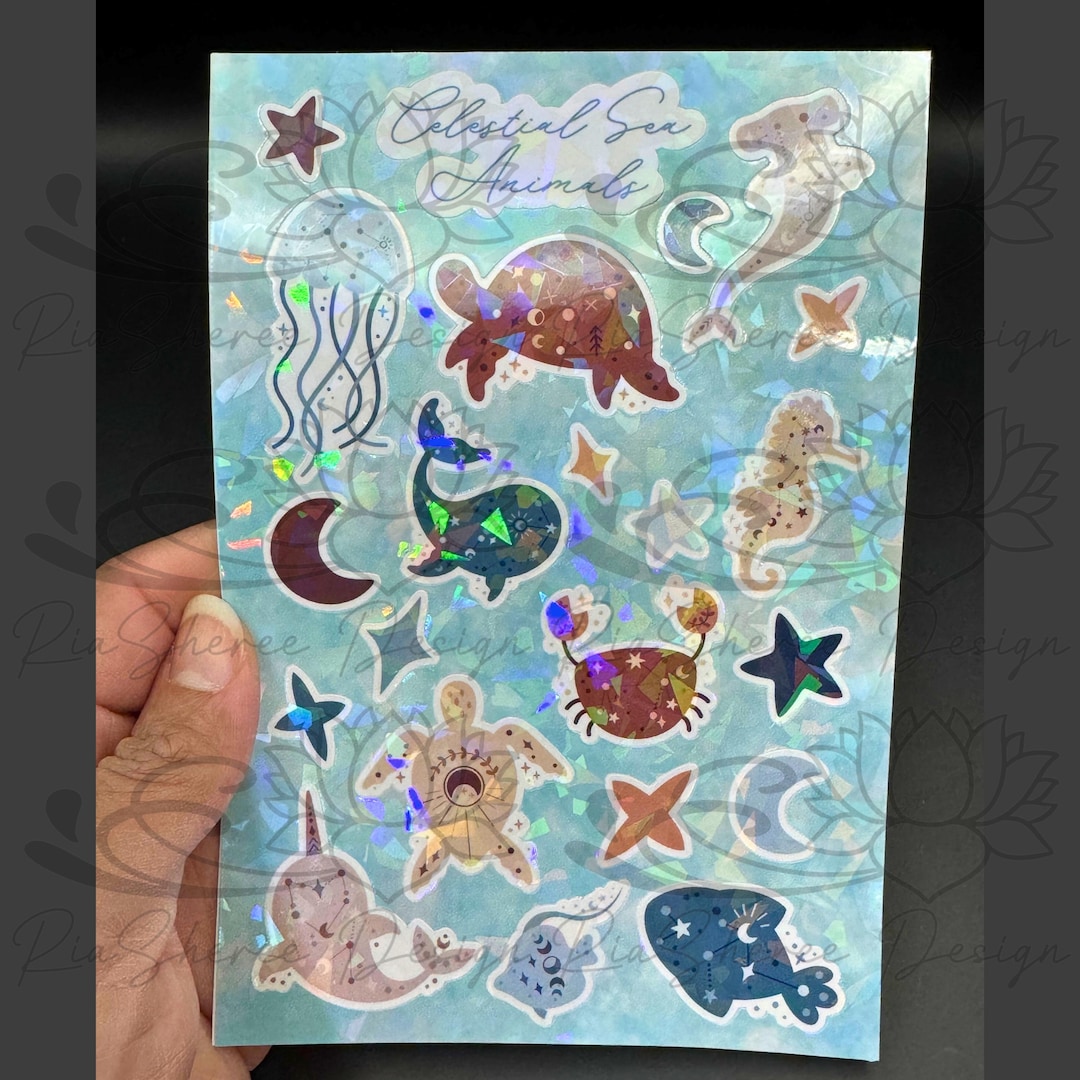 Holographic Celestial Sea Animal Sticker Sheet: Waterproof Vinyl Decals ...