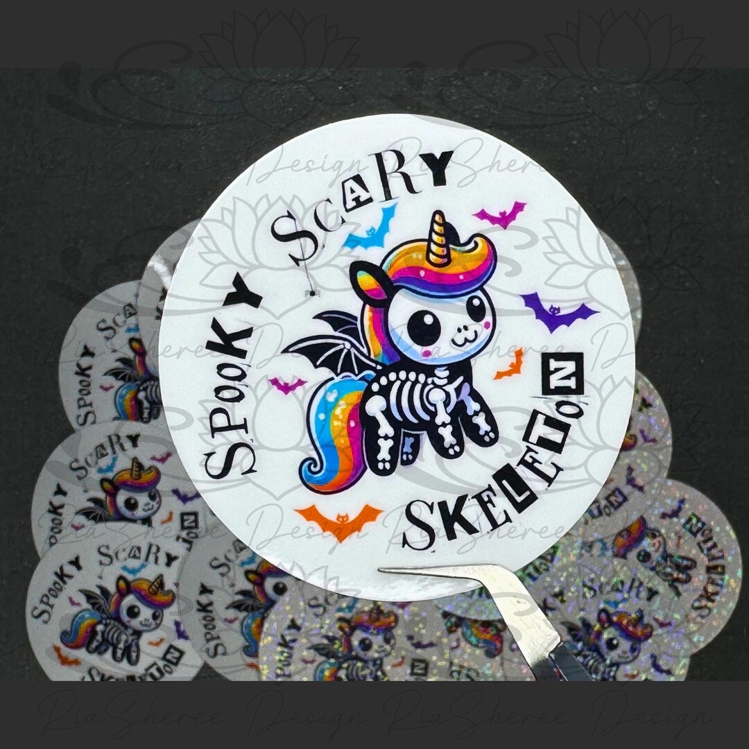 Waterproof, Dishwasher Safe Skeleton Unicorn Die Cut Stickers Glossy or ...