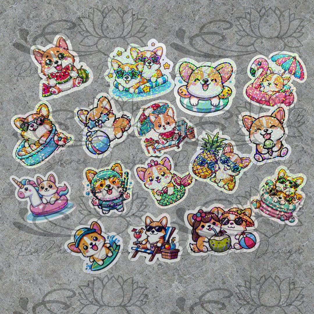 Holographic Corgi Die Cut Stickers, Waterproof & Dishwasher Safe Vinyl ...