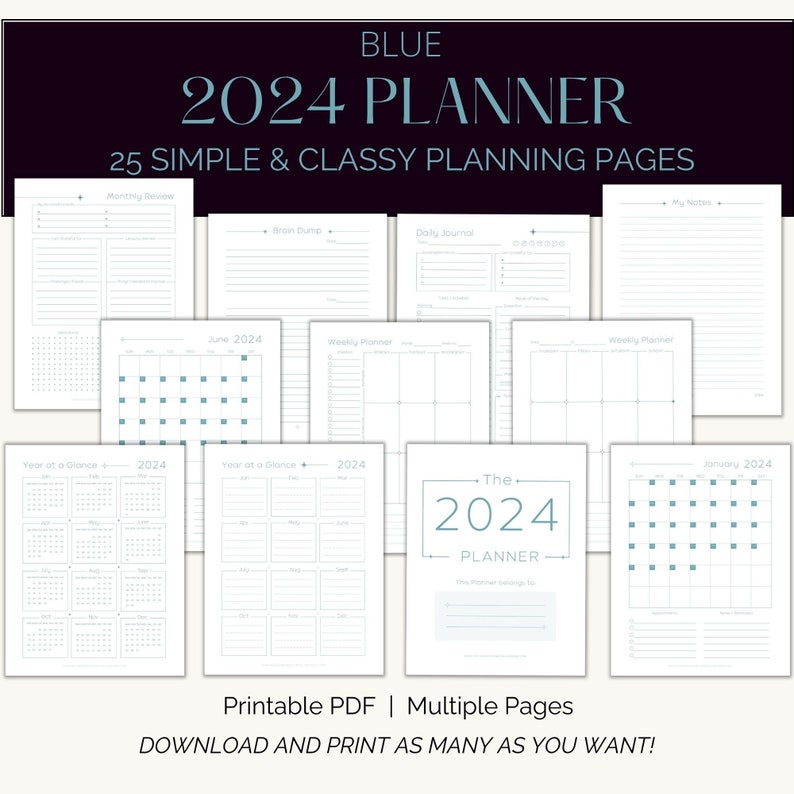 Blue 2024 Printable Planner - Etsy