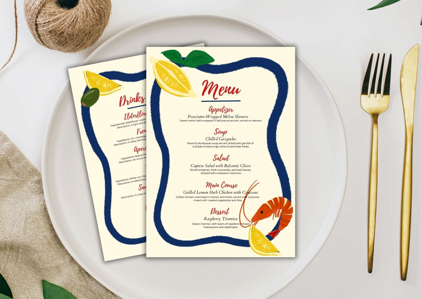 Editable Summer-fresh European Wedding Menu Template | Hens Party Menu ...