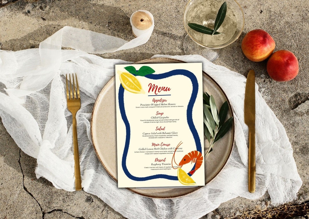 Editable Summer-fresh European Wedding Menu Template | Hens Party Menu ...