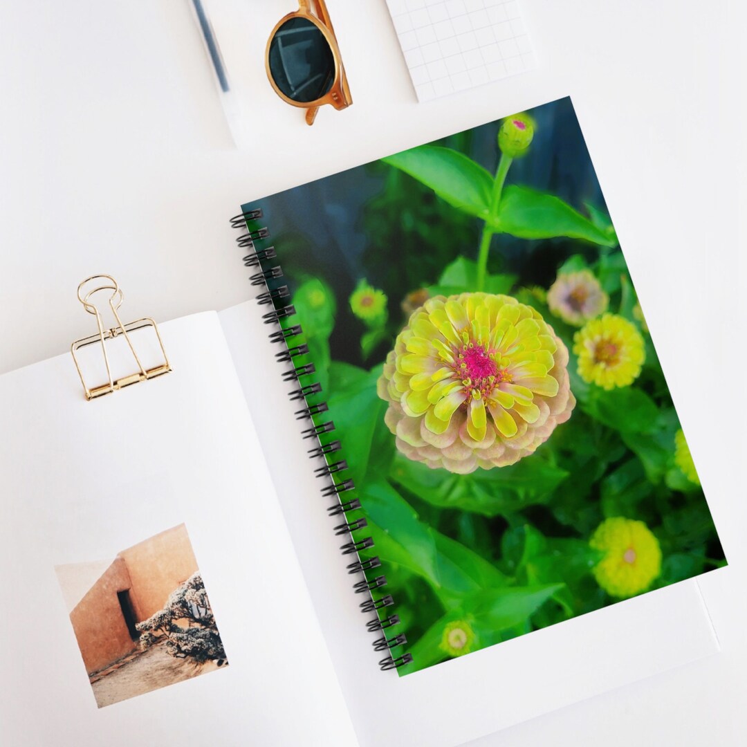 Lime Green and Blush Zinnia Spiral Notebook Ruled Line - Etsy