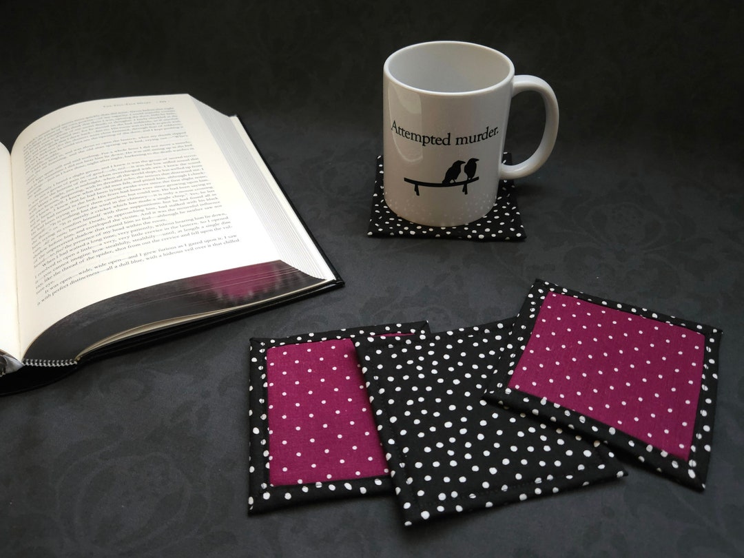 Black, White, and Red Fabric Coasters Set of 4 Reversible, Washable ...