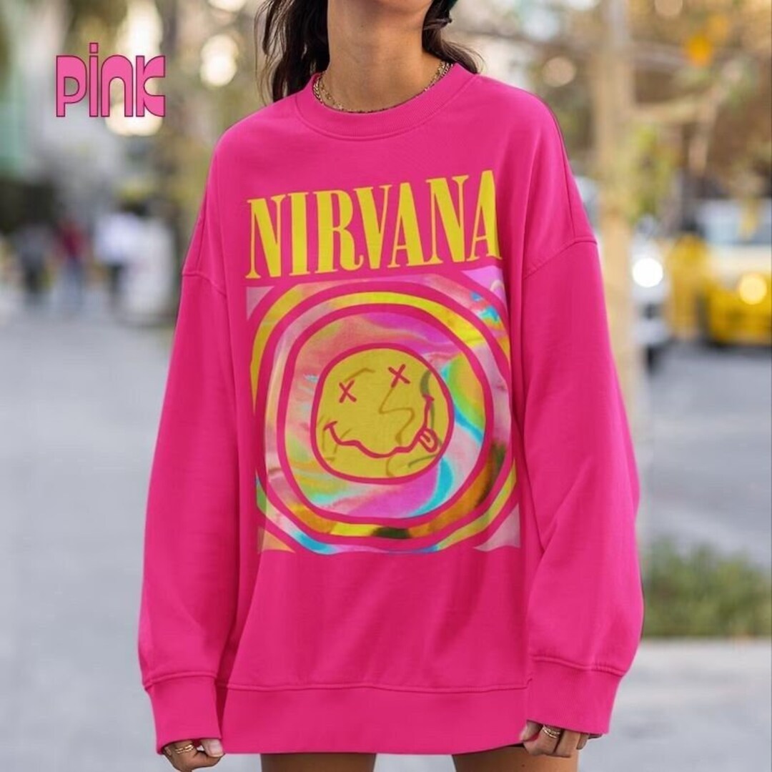 Nirvana Smile Face Overdyed Crew Neck Sweatshirt and T-shirt, Preppy Sweatshirt, 90s Sweatshirt ...