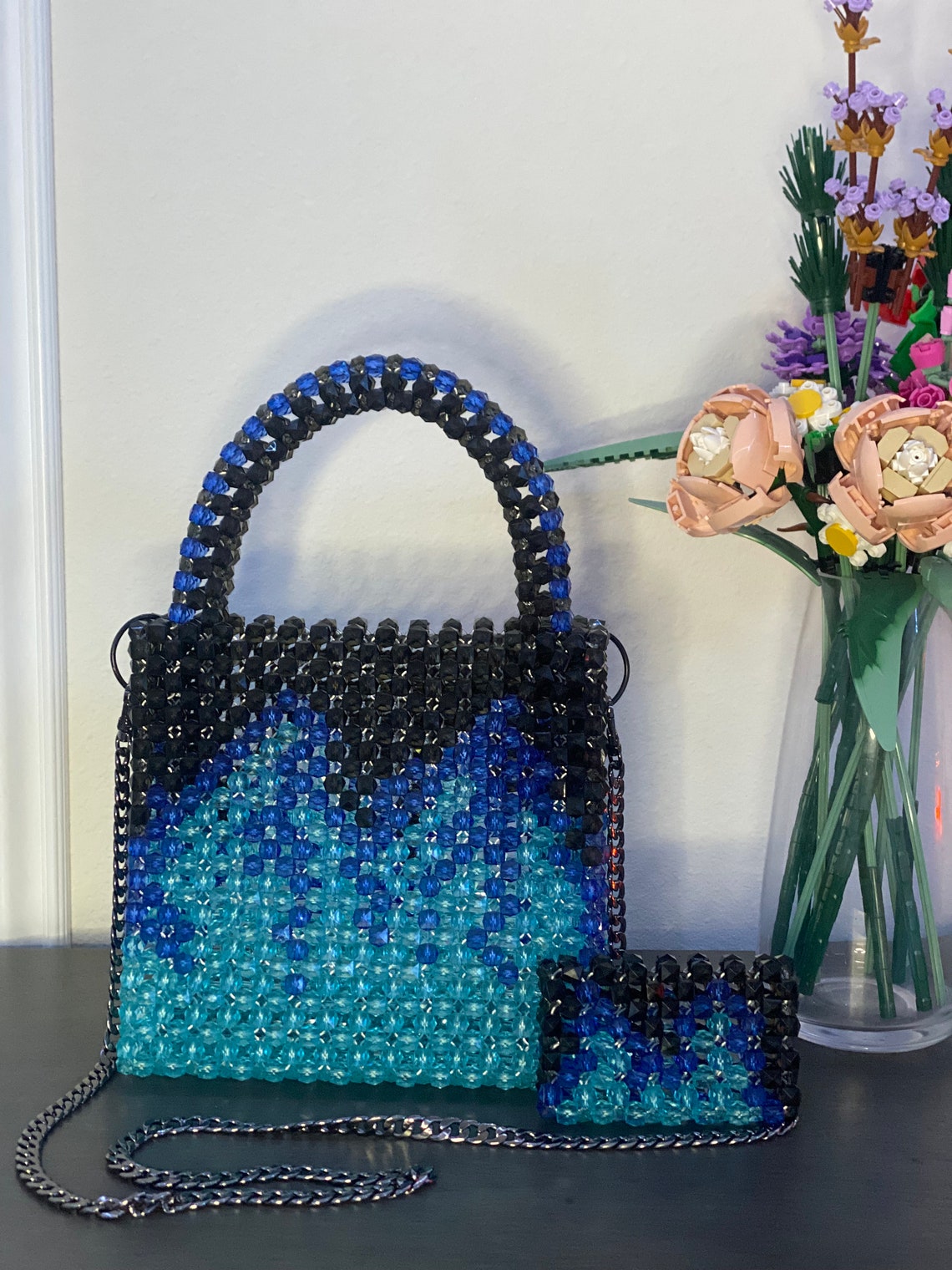 Handmade Medium Blue Flame Beaded Bag - Etsy