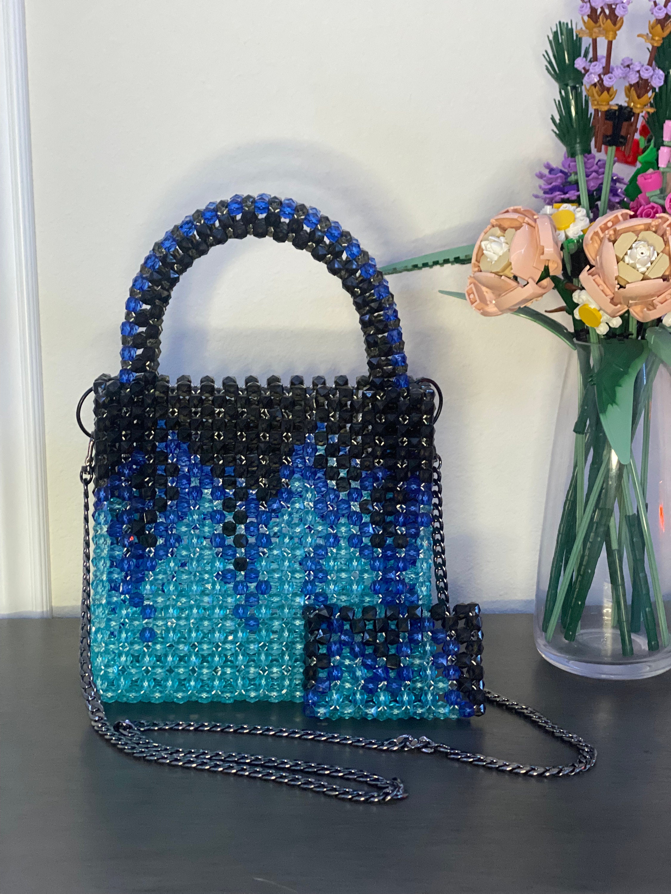 Handmade Medium Blue Flame Beaded Bag - Etsy