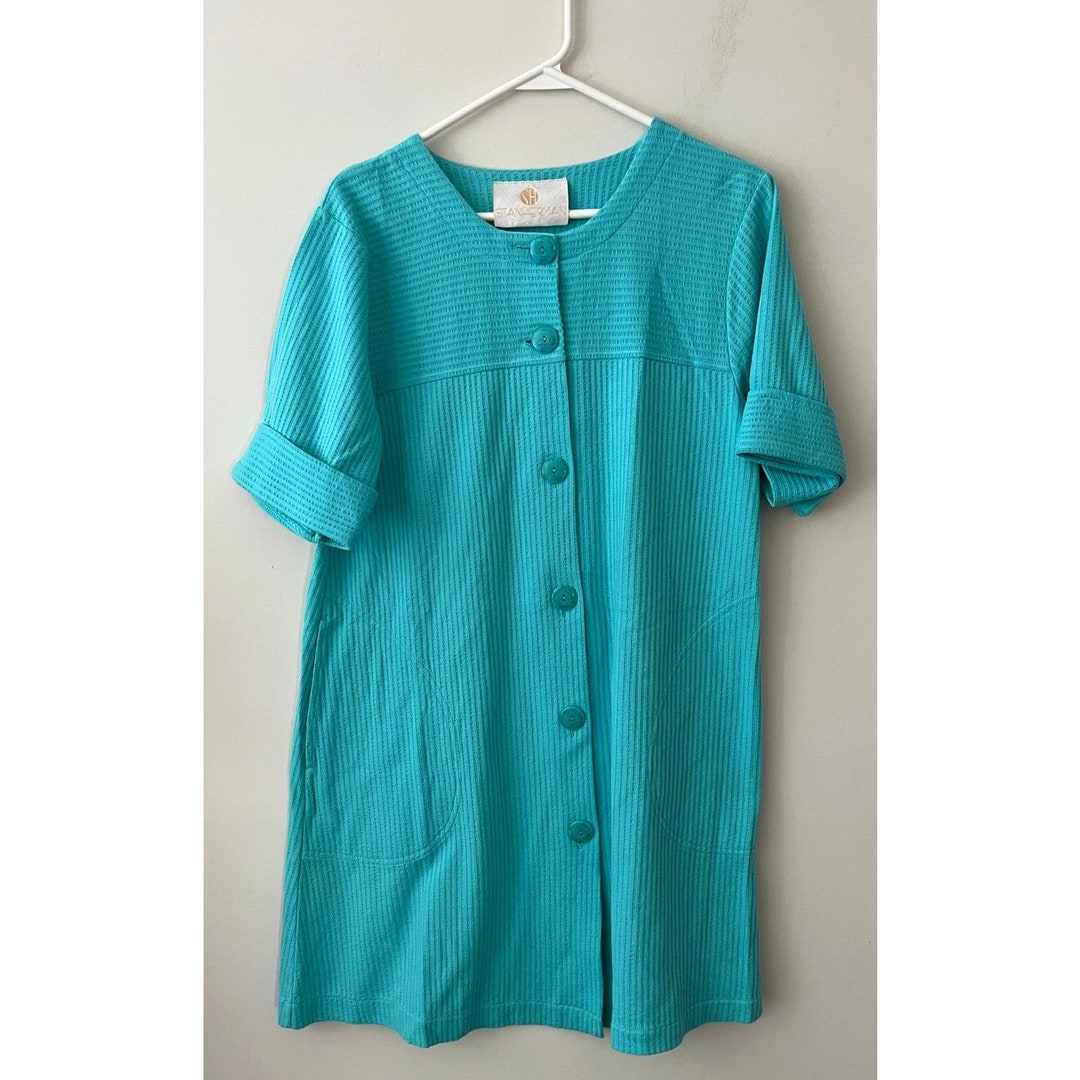 Vintage Sam Herman Cotton Blend Aquamarine Button Down Robe - Etsy