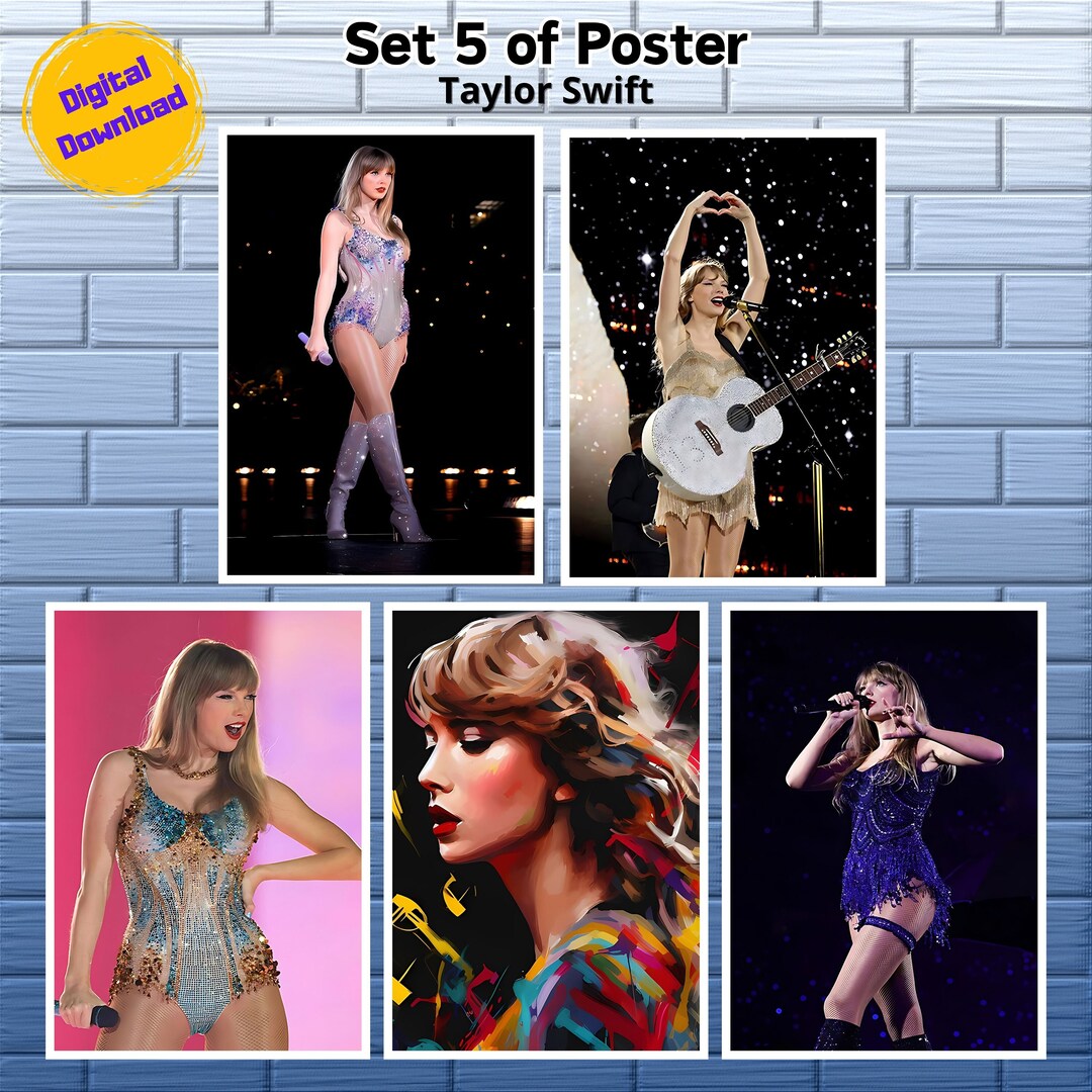 Taylor Swift Poster 5 Set PNG Digital Download Taylor Eras Tour Poster ...