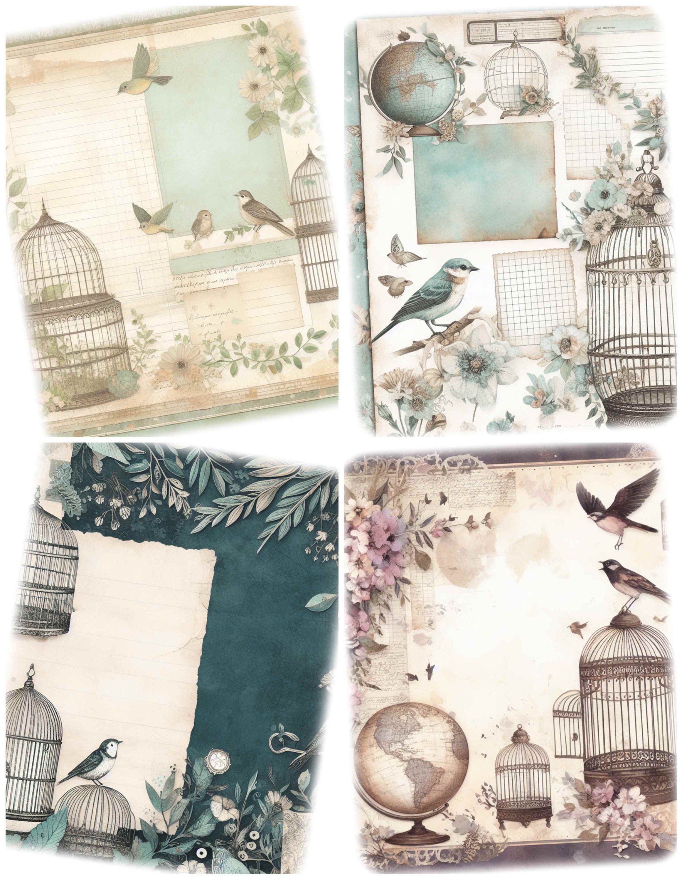 Birds World, Scrapbook Paper, Digital Printable Papers, Background, Non ...