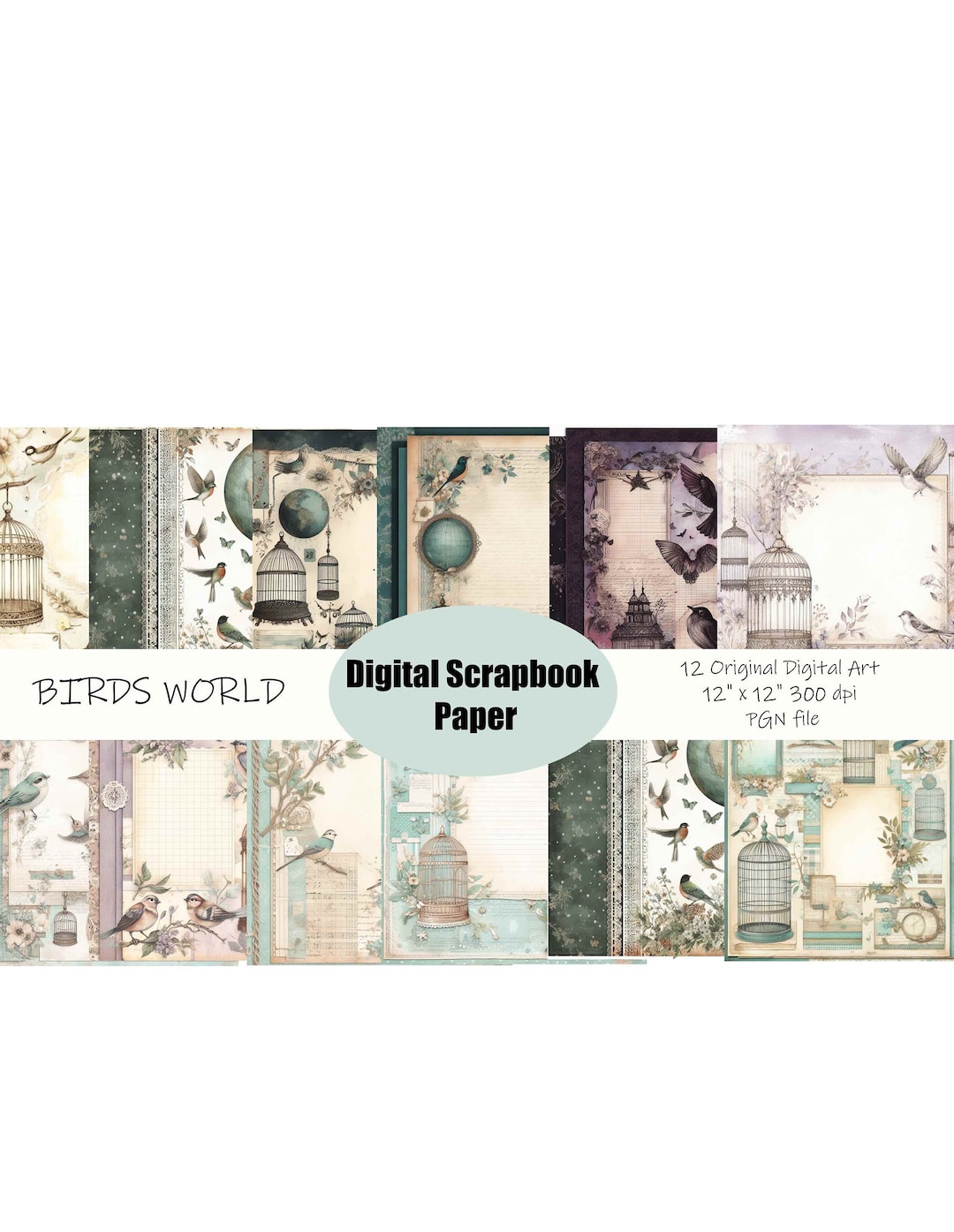 Birds World, Scrapbook Paper, Digital Printable Papers, Background ...